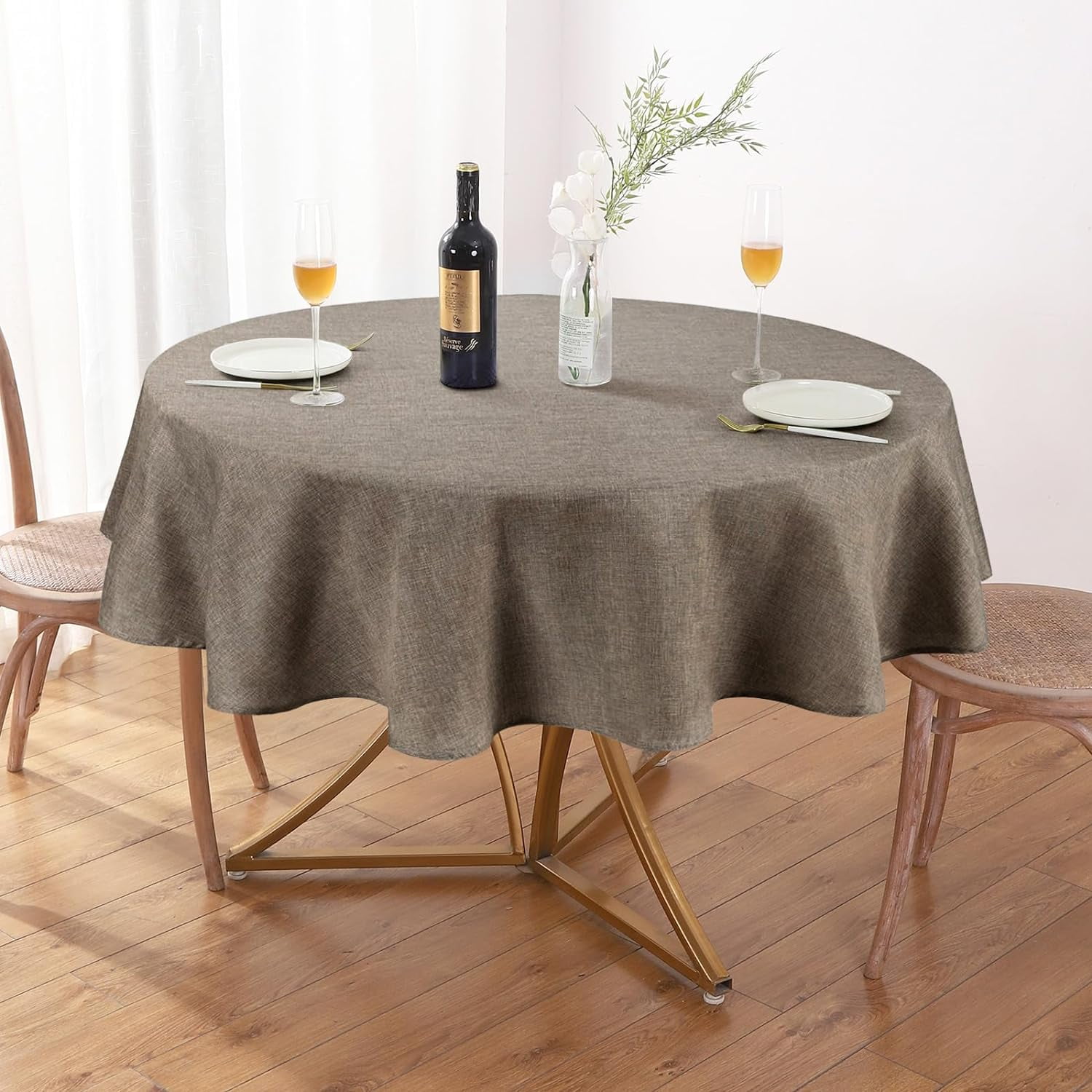 Textured Linen 60 Inch Round Tablecloth Up to 40'''' Tables, Waterproof ...