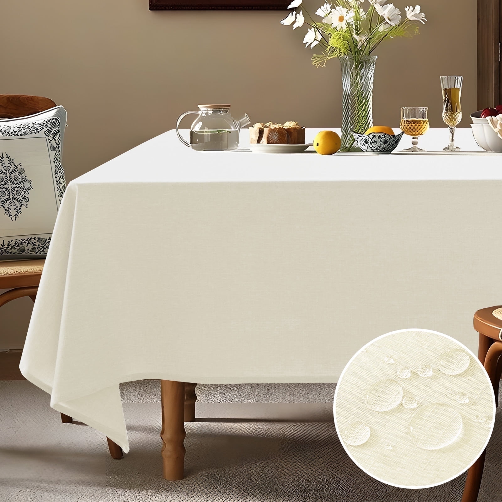 Parojati Textured Linen Tablecloth Rectangle 60×84 inch Waterproof ...