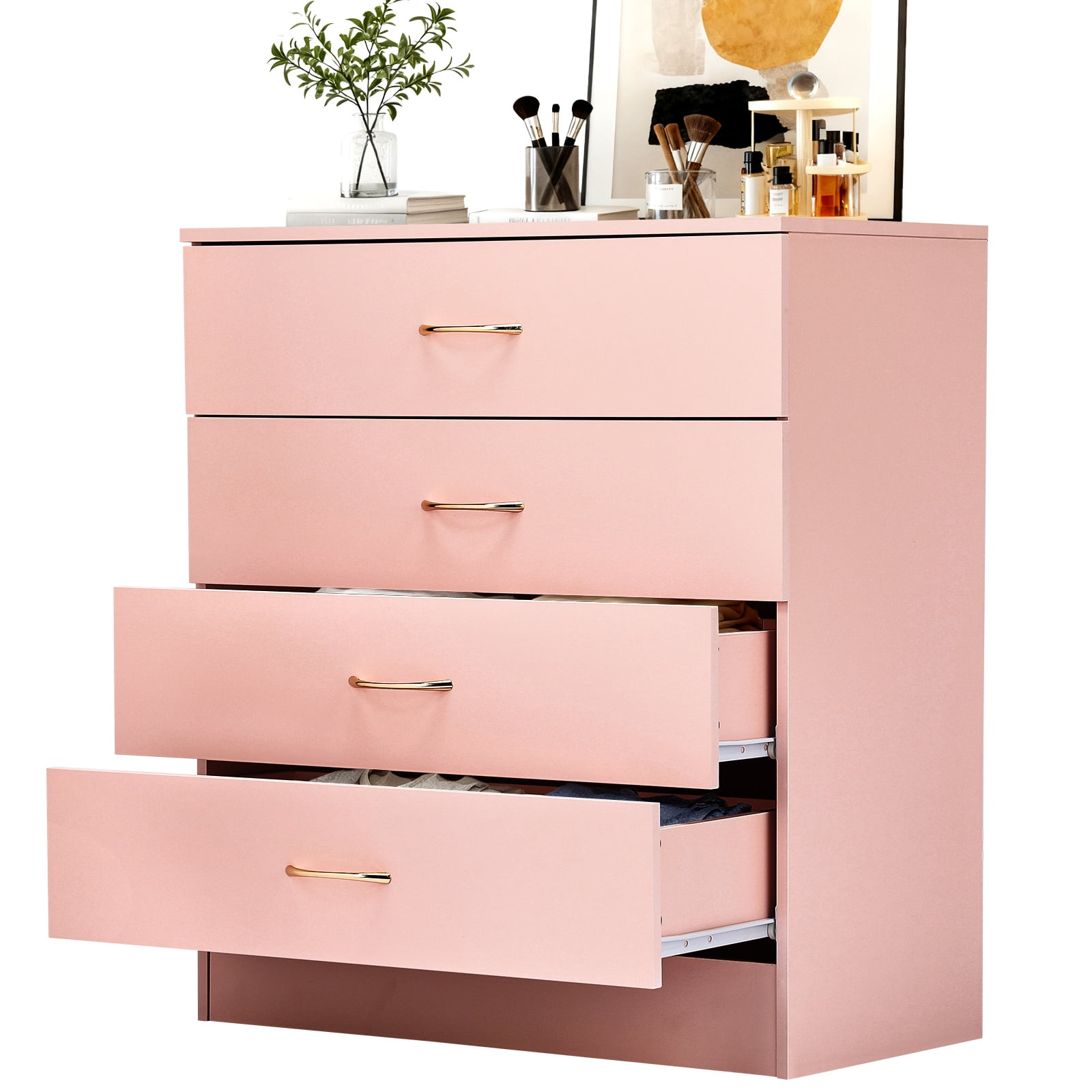 Textured Matte Pink 4-Drawer Cabinet 25.98''x12.99''x28.74''in with ...