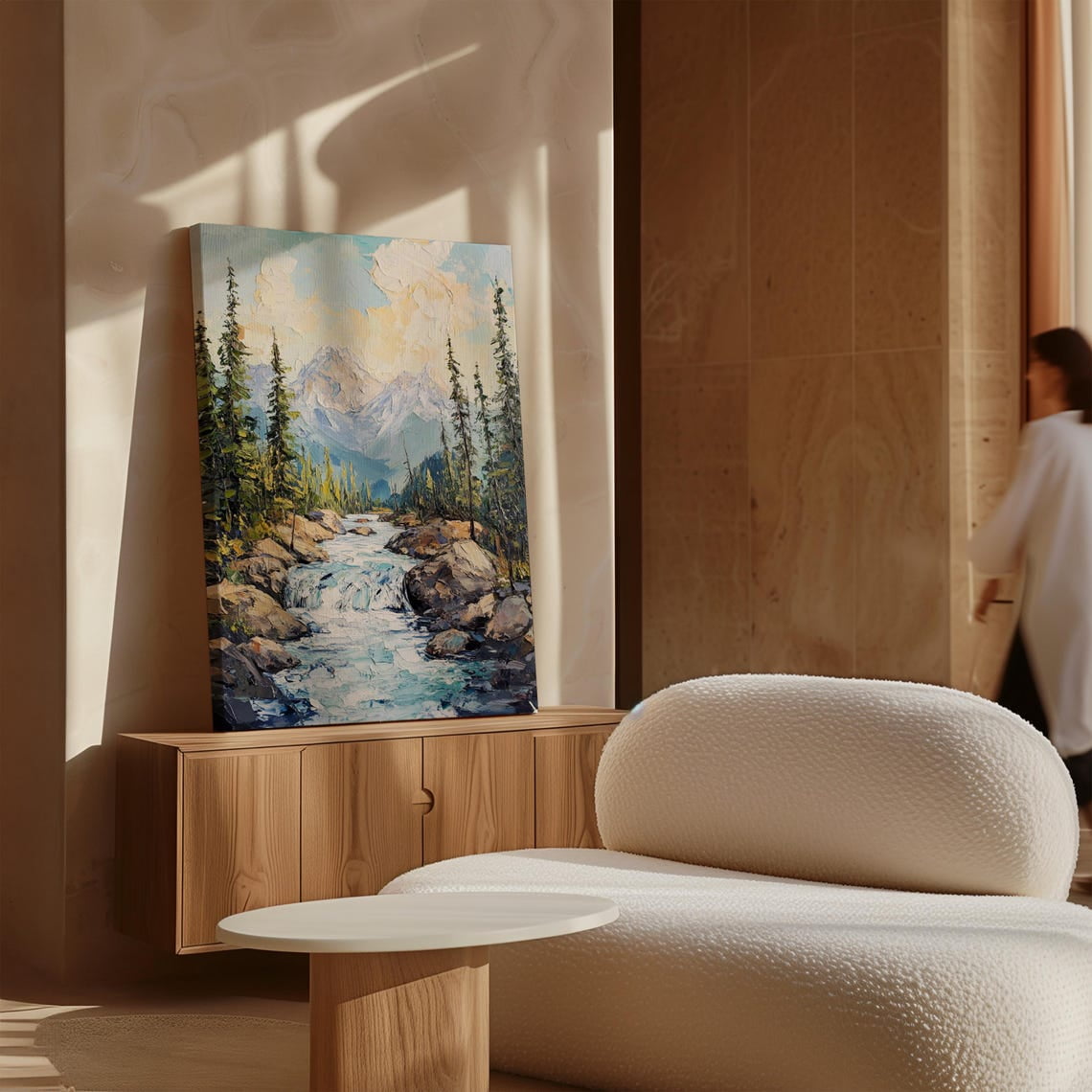 Textured Mountain River, Impasto Landscape Painting, Alpine Forest ...
