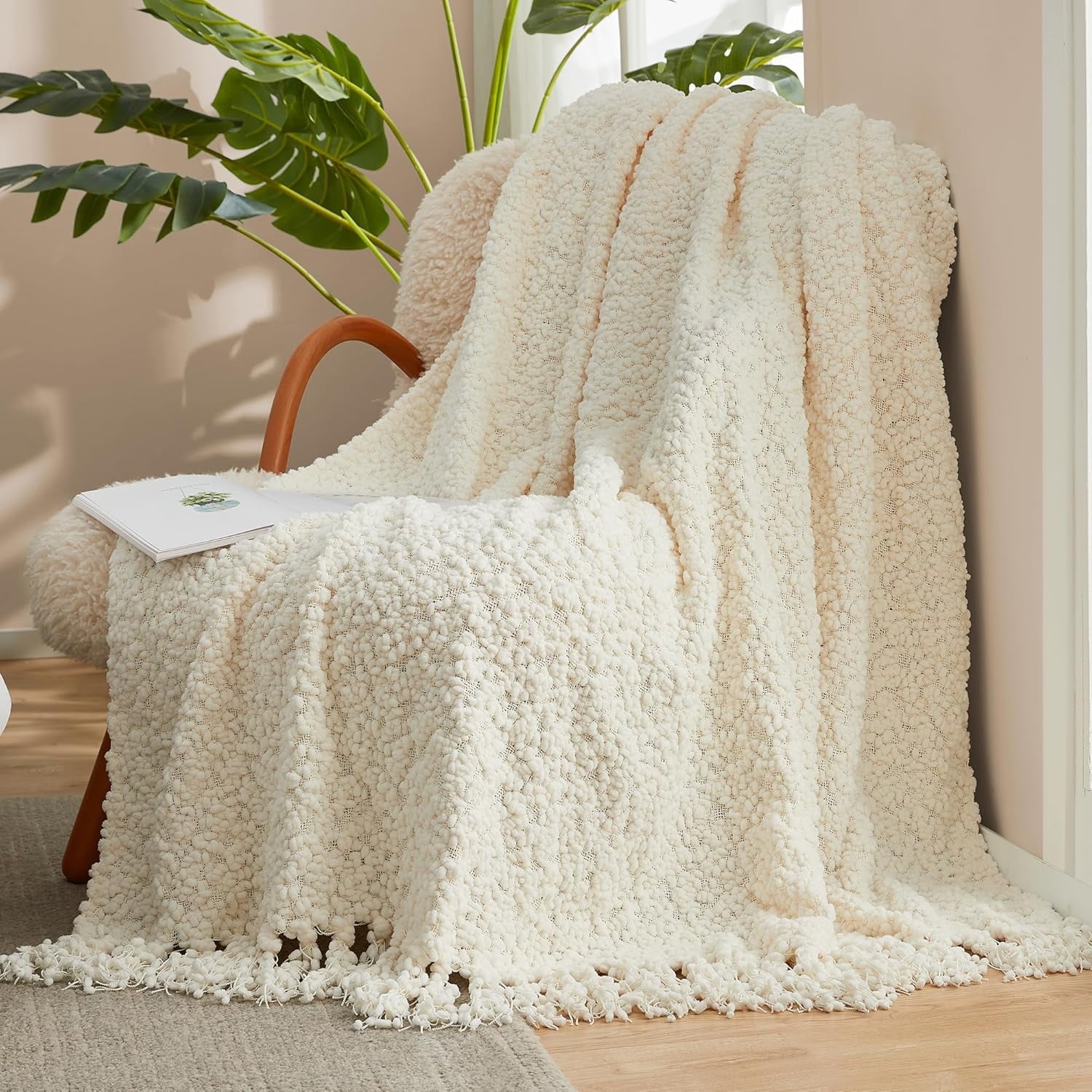 Textured Mulberry Throw Blanket Handmade with Tassels Chunky Soft ...