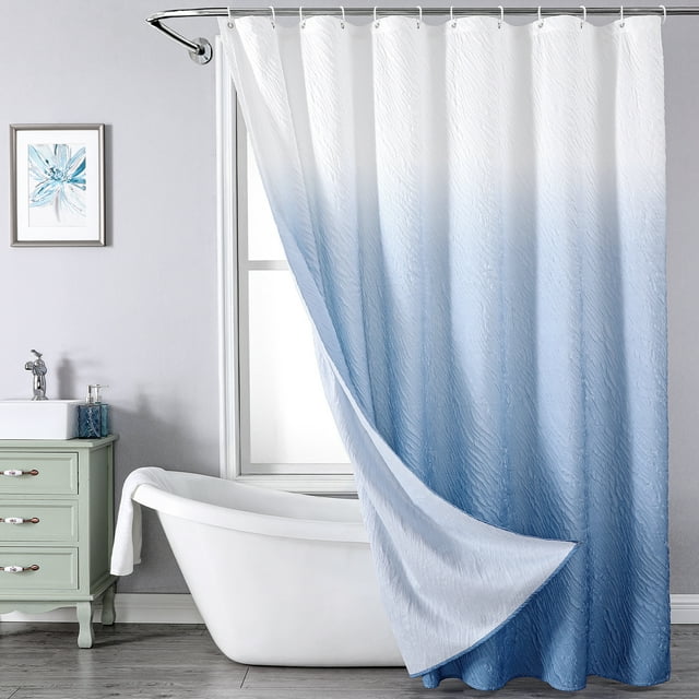 Textured Ombre Shower Curtain for Bathroom, 3D Embossed Ruffle Waterproof Shower Curtain, Fabric ...