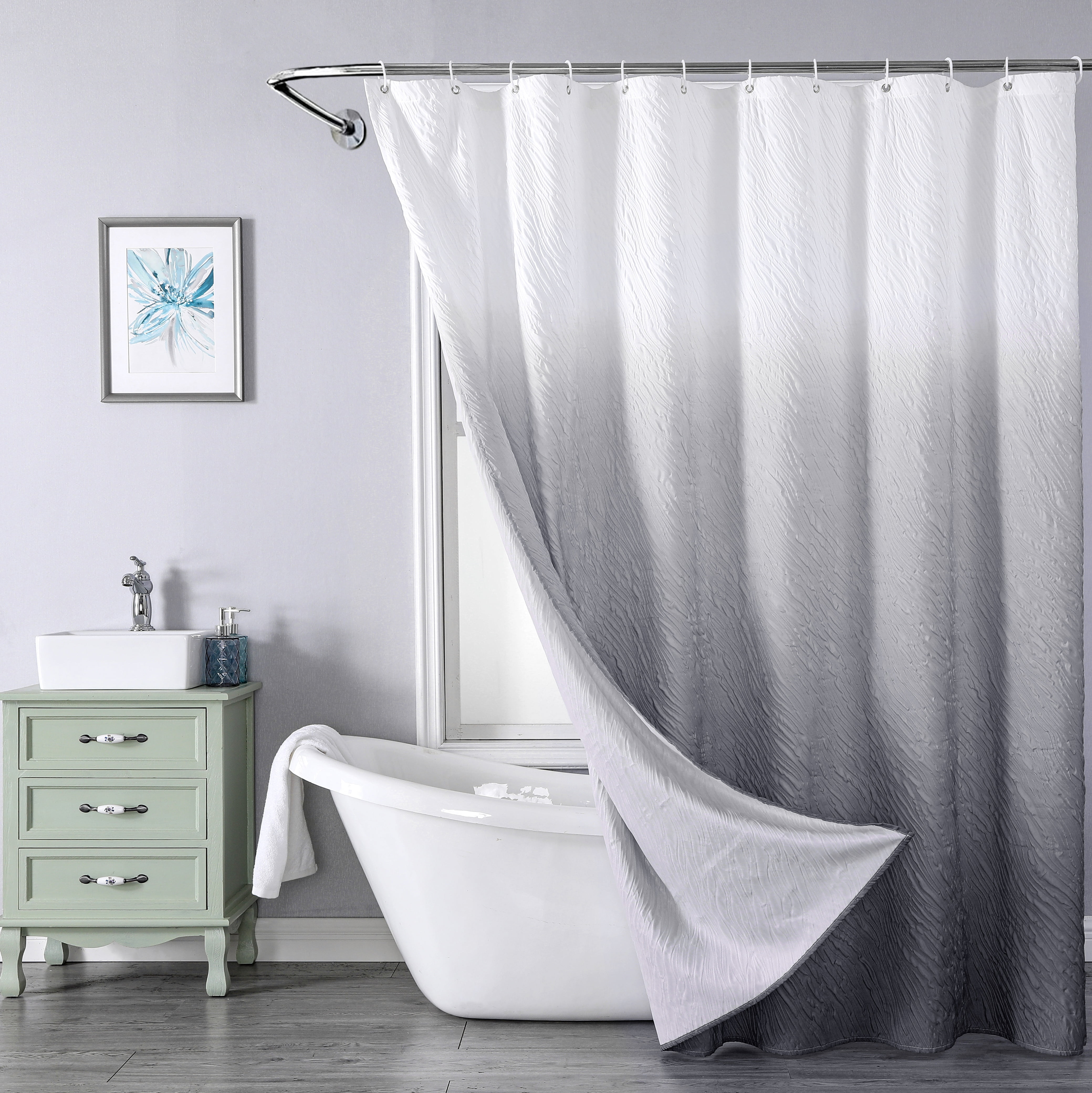 Textured Ombre Shower Curtain for Bathroom, 3D Embossed Ruffle ...