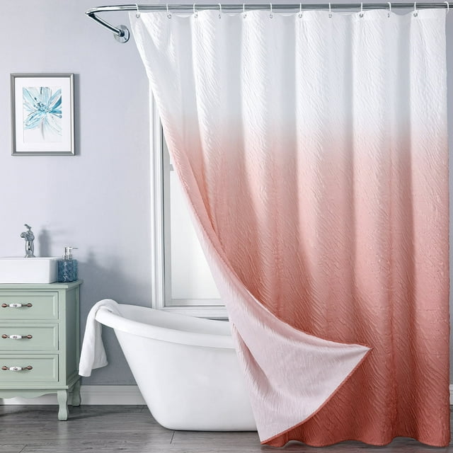 Textured Ombre Shower Curtain for Bathroom, 3D Embossed Ruffle Waterproof Shower Curtain, Fabric ...