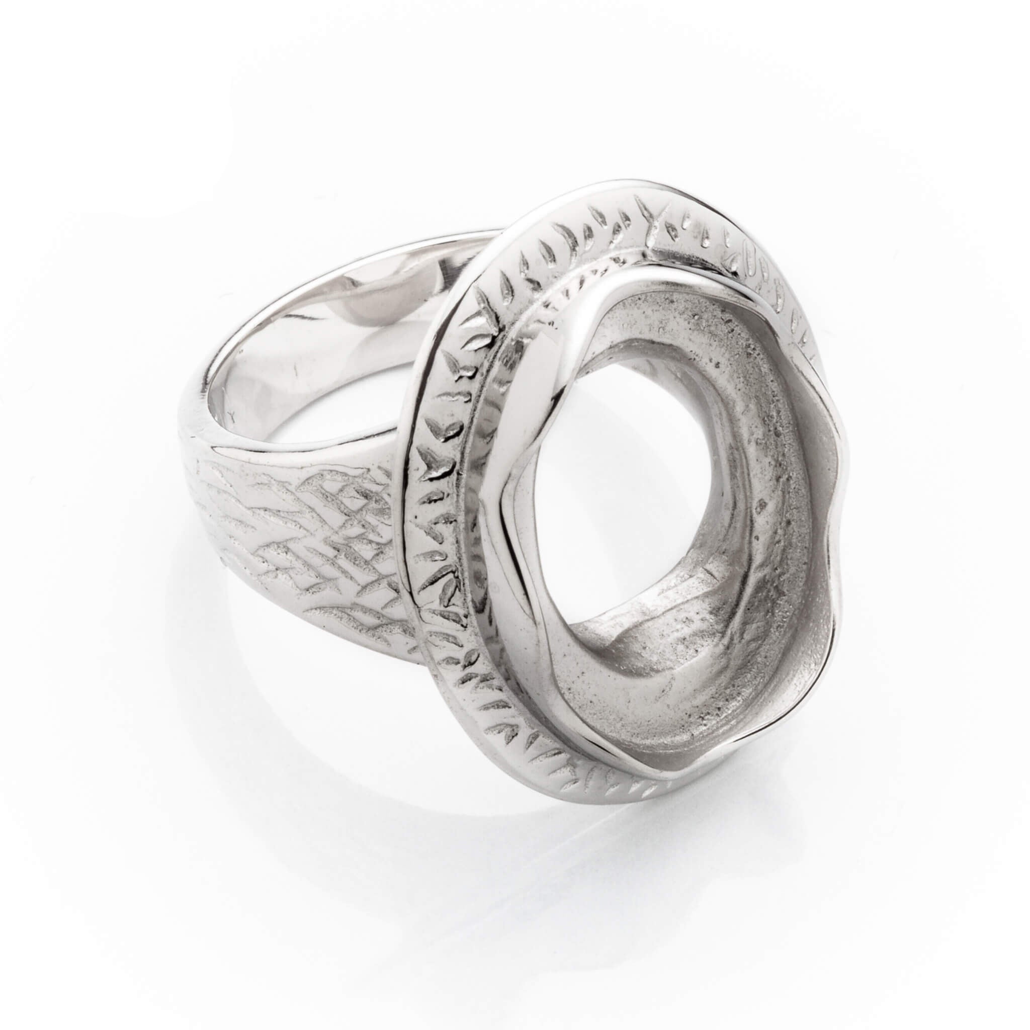 Textured Ring Setting with Oval Bezel Mounting in Sterling Silver ...