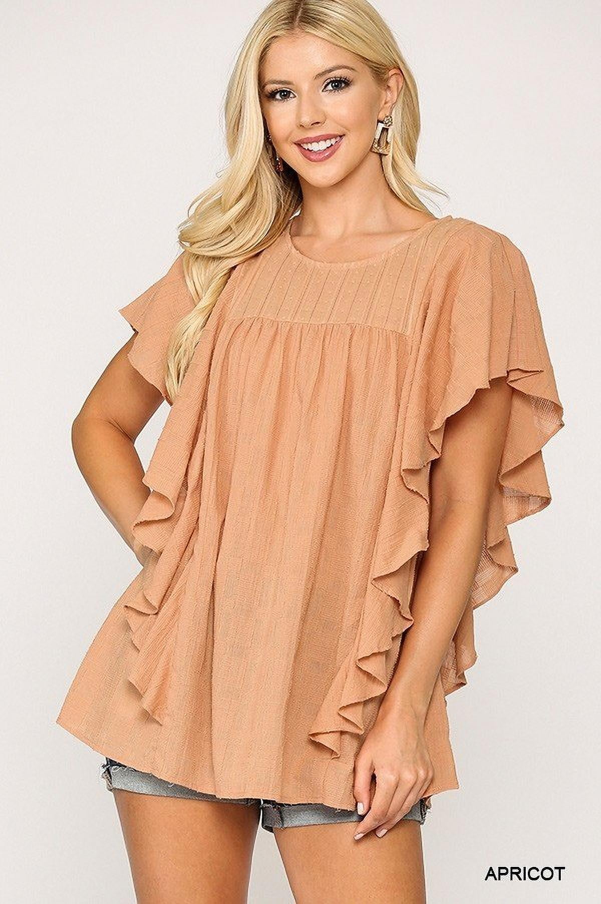 Textured Ruffle Sleeve Tunic Top With Back Keyhole - Walmart.com
