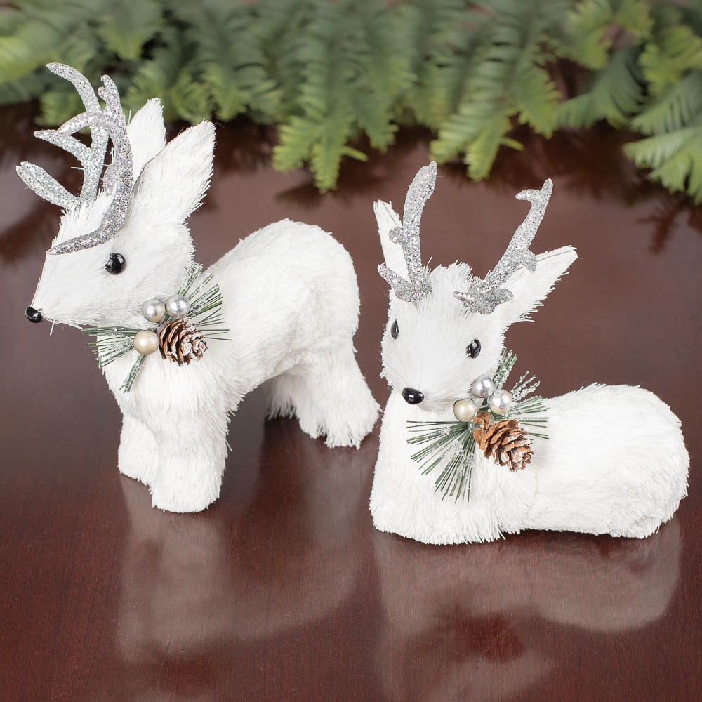 Textured Sisal Reindeer Figurines (Set of 2) for Christmas and Holiday ...