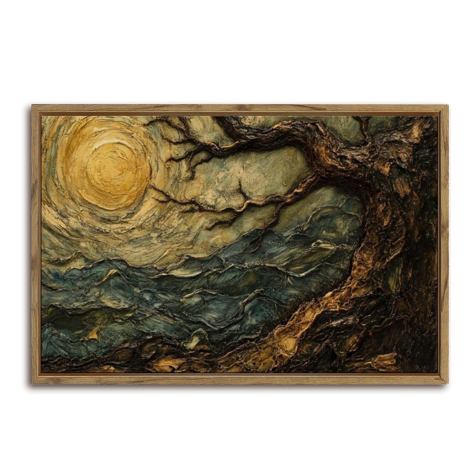 Textured Sky Golden Sun Old Tree Horizontal Canvas Wall Art with ...