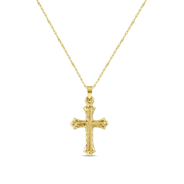 Textured Small Gold Cross Necklace 14k Yellow Gold - Walmart.com