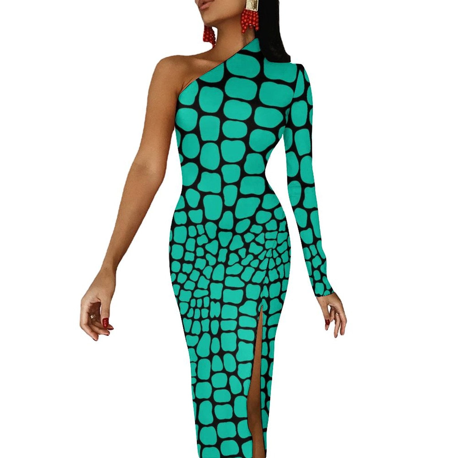 Textured Snakeskin Maxi Dress One Shoulder Abstract Animal Aesthetic ...