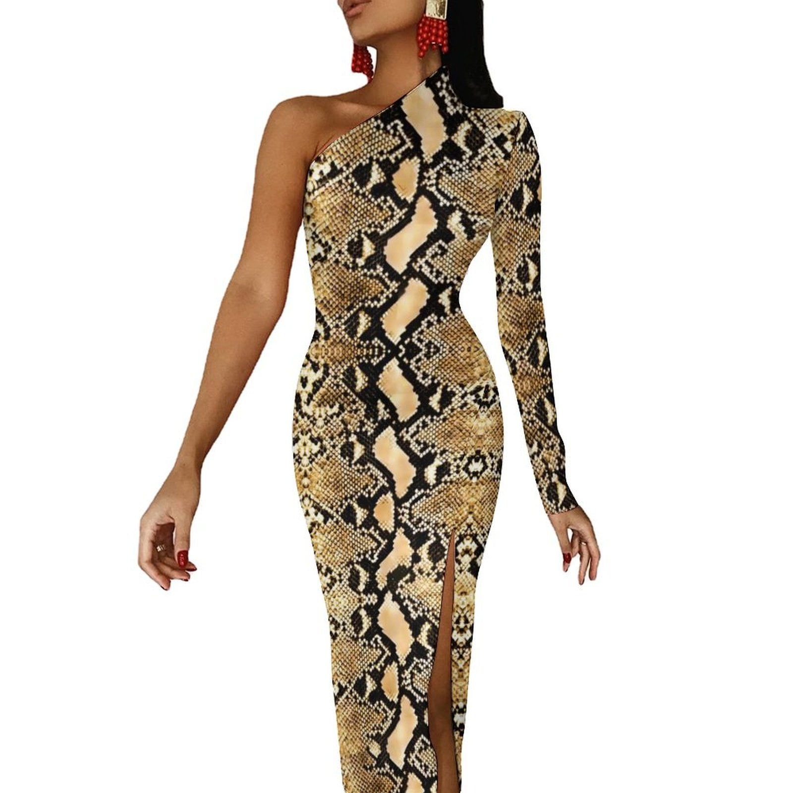 Textured Snakeskin Maxi Dress One Shoulder Abstract Animal Aesthetic ...