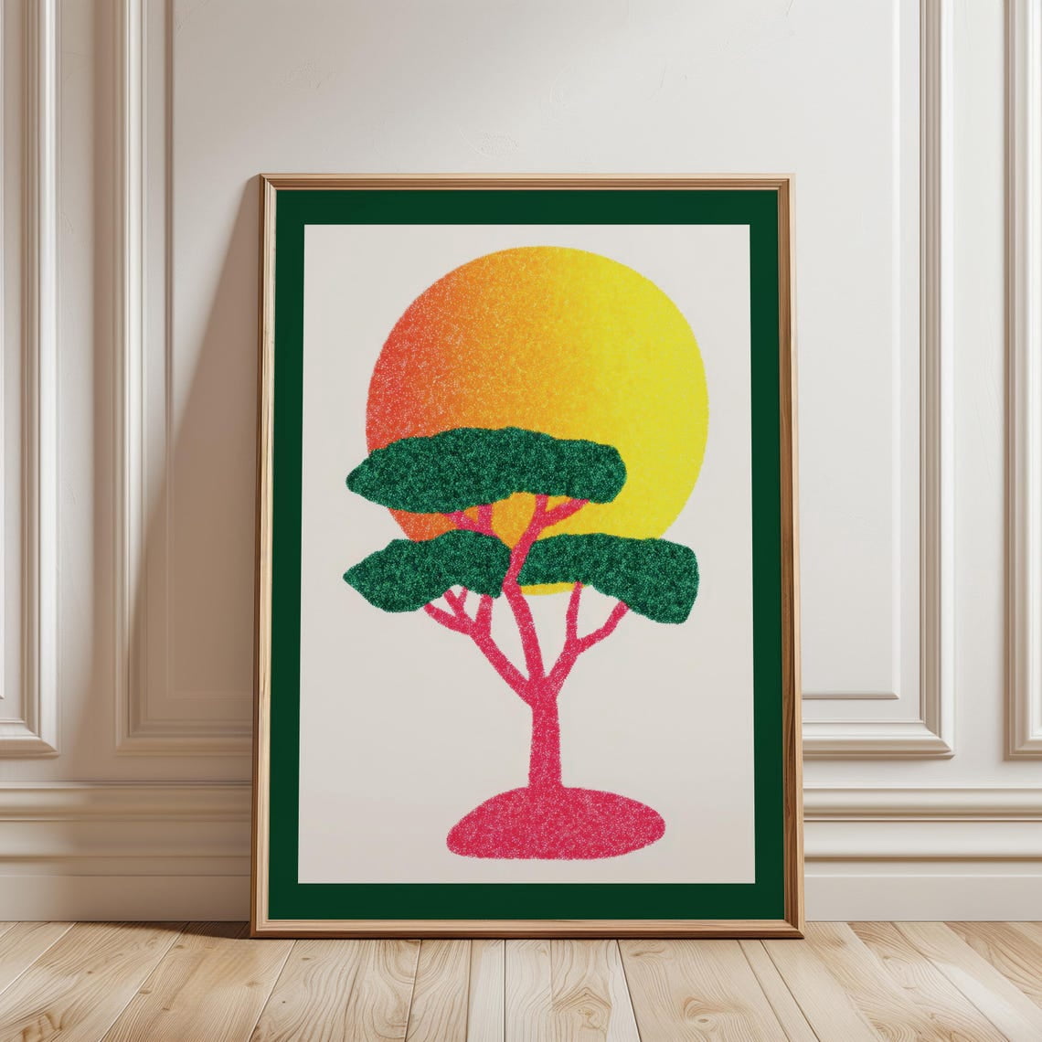 Textured Sunset Acacia Tree Mid-Century Stipple Savanna Landscape Decor ...