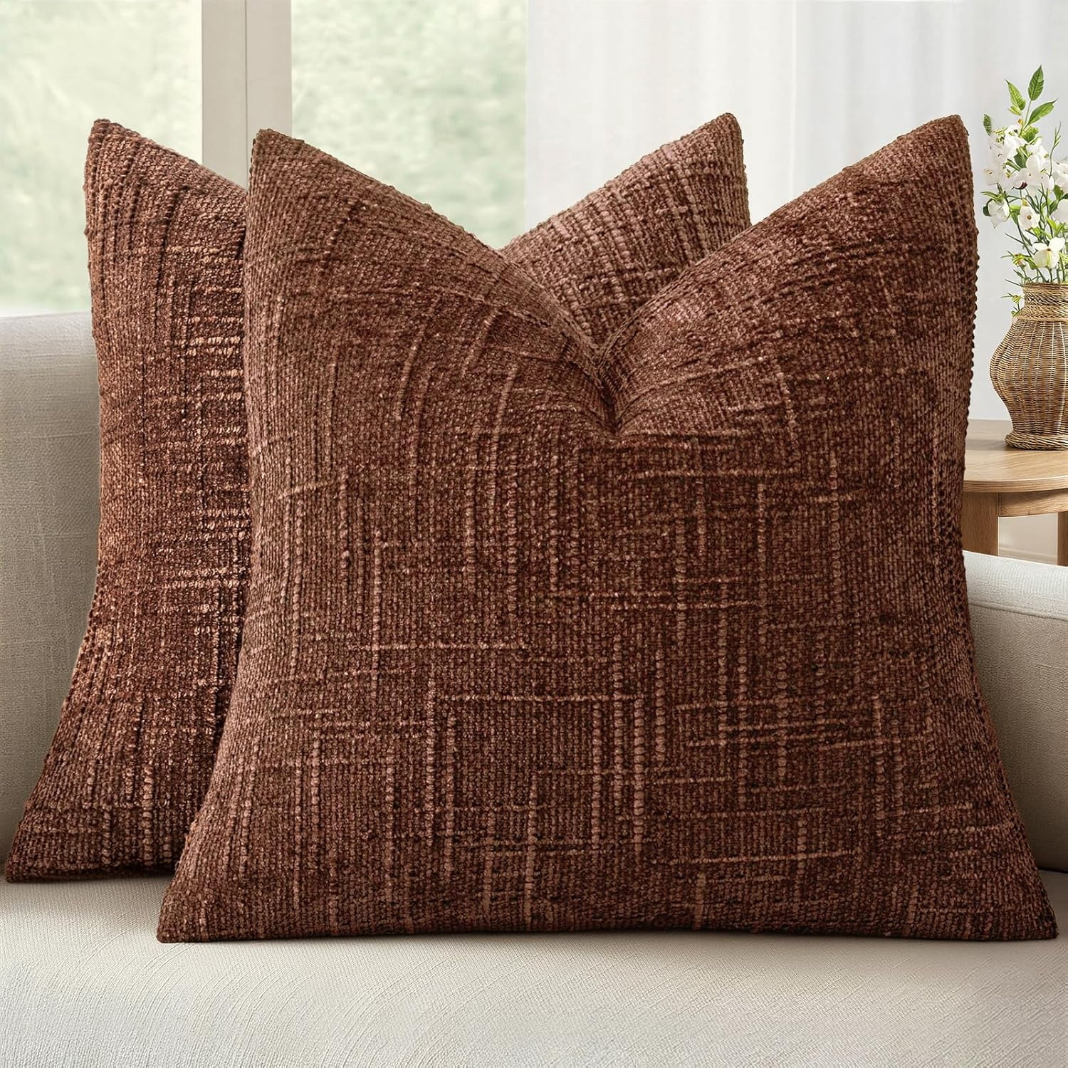 Textured Throw Pillow Covers, Terracotta 20 x 20 Inch Set of 2, Modern ...