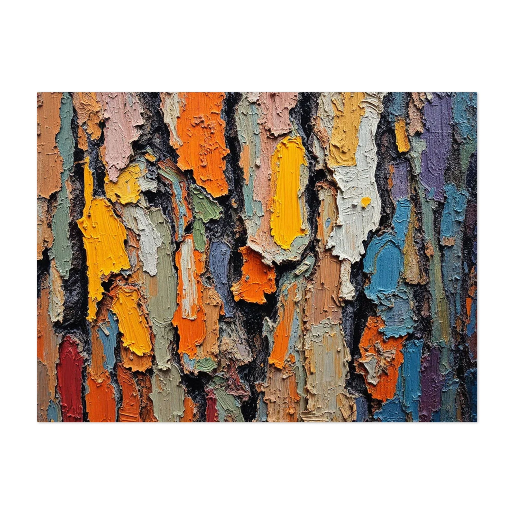 Textured Tree Bark Symphony - Painting Abstract Modern Art Autumn Nature Unframed Wall Art Print ...