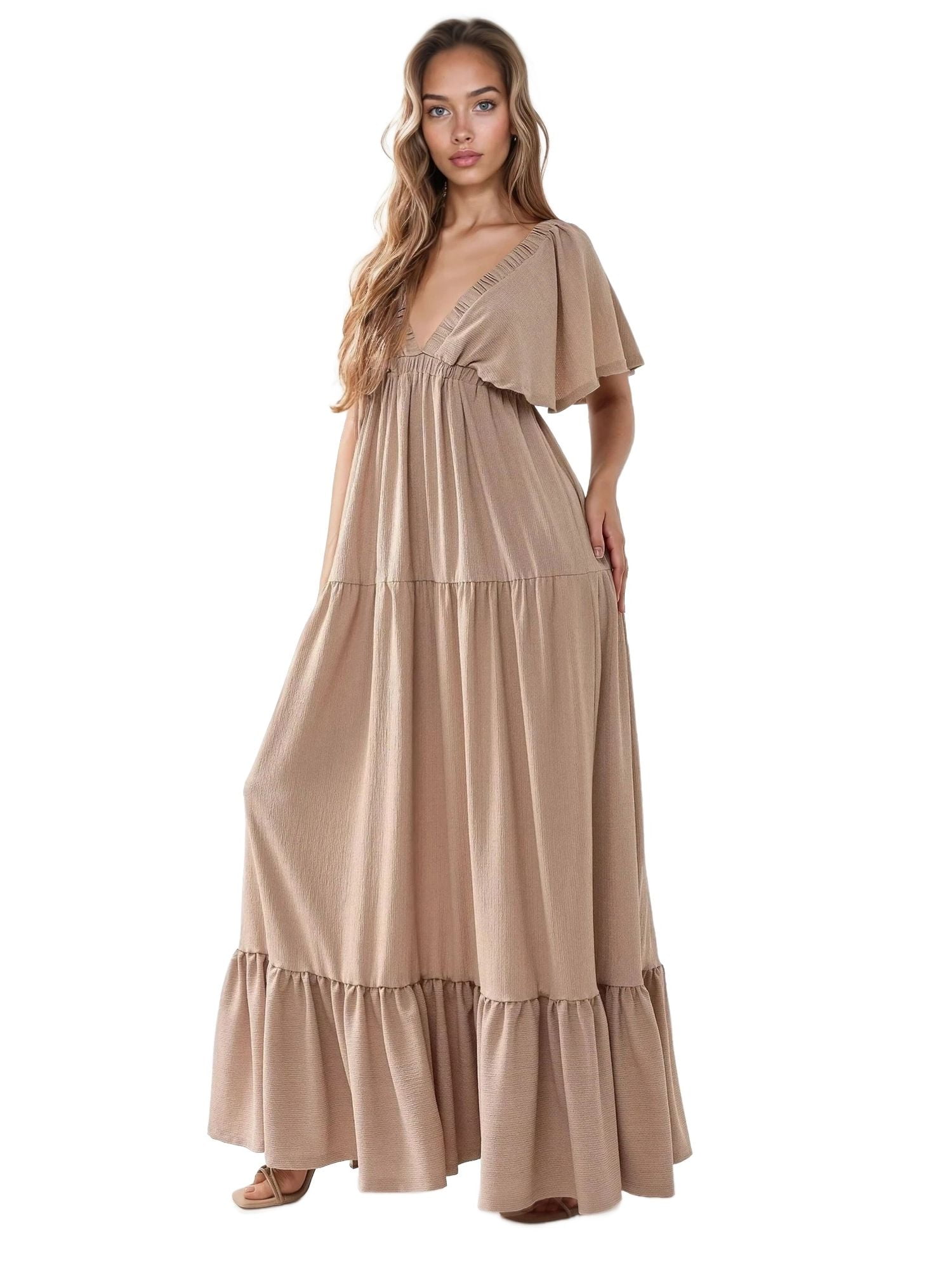 Textured V-Neck A-Form Maxi Dress - Walmart.com