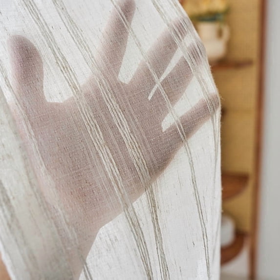 Textured Vertical Striped Linen Sheer Curtain, Light‑Filtering ...