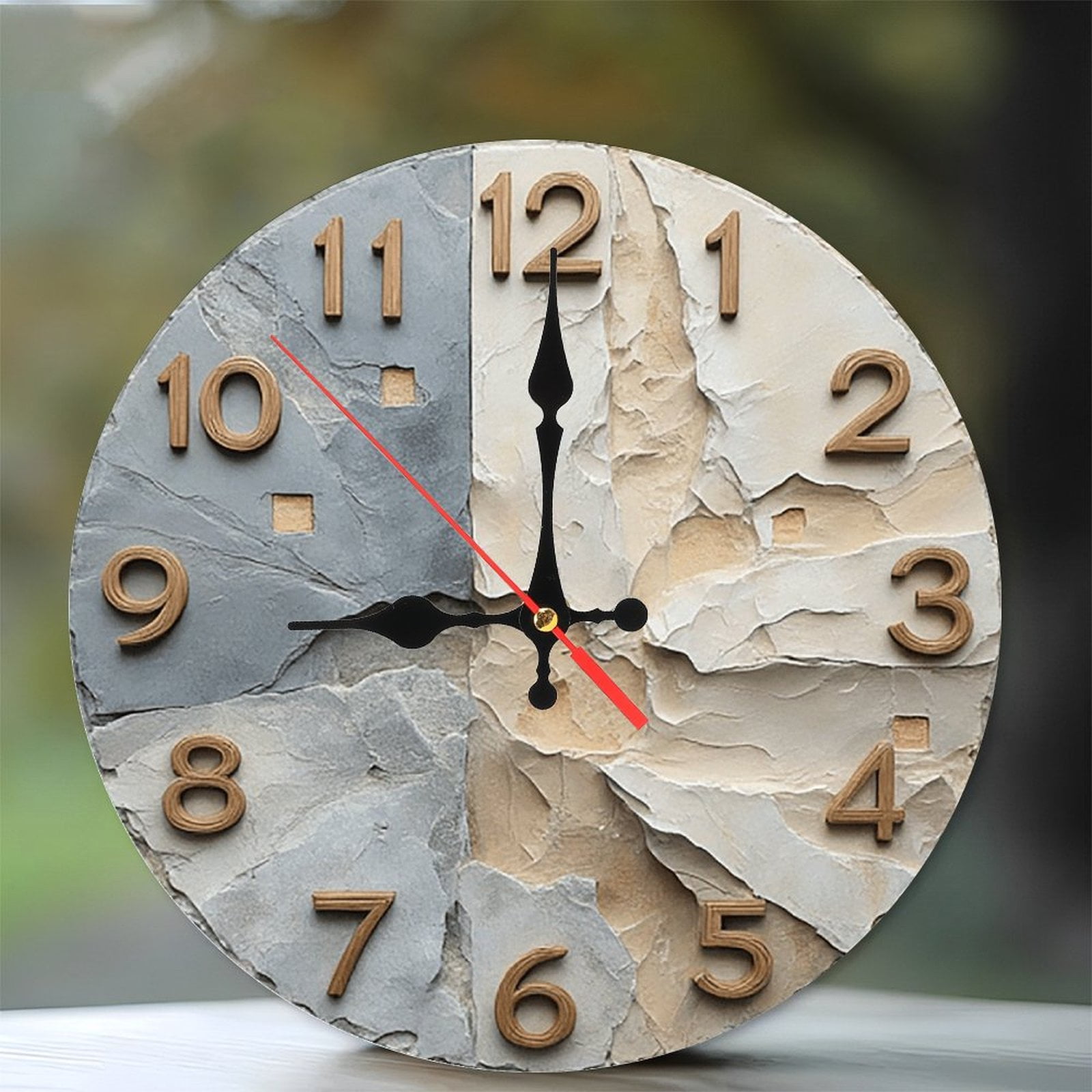 Textured Wall Clock Home Decor Beige Grey 10-Inch Silent Wooden Wall Clock, Battery Operated (AA ...