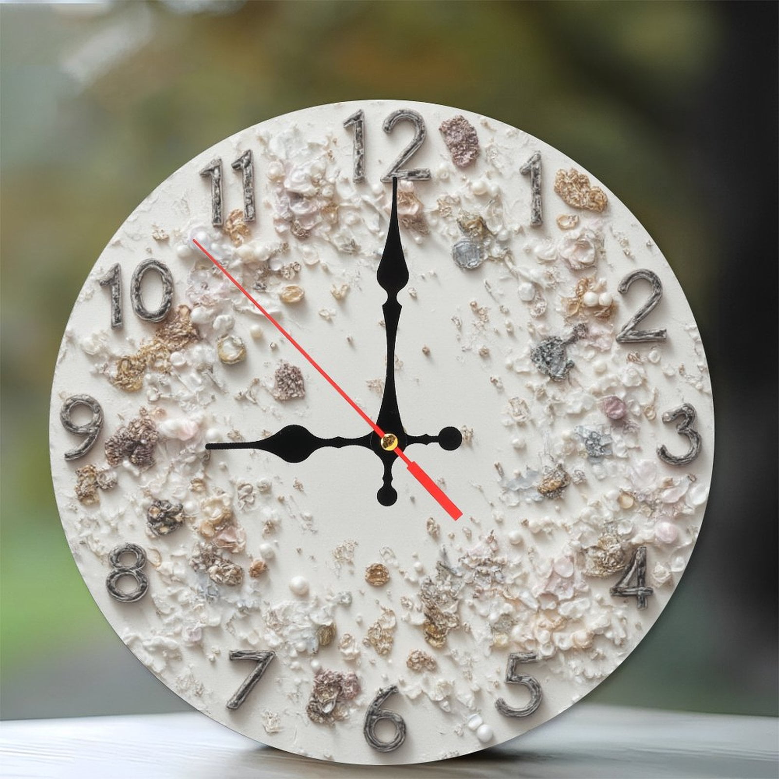 Textured Wall Clock Pearl Beige Decor Home 10-Inch Silent Wooden Wall Clock, Battery Operated ...