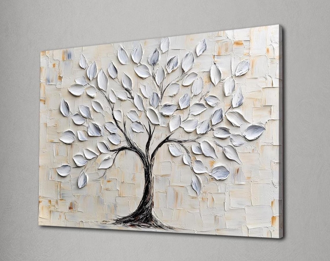 Textured White Tree, Abstract Nature Wall Art, Neutral Tones Tree of ...