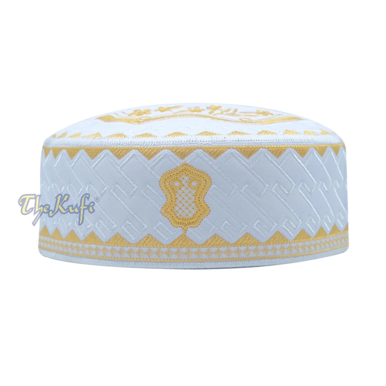 Textured White and Gold Embroidered Sandal Kufi Hat - Walmart.com