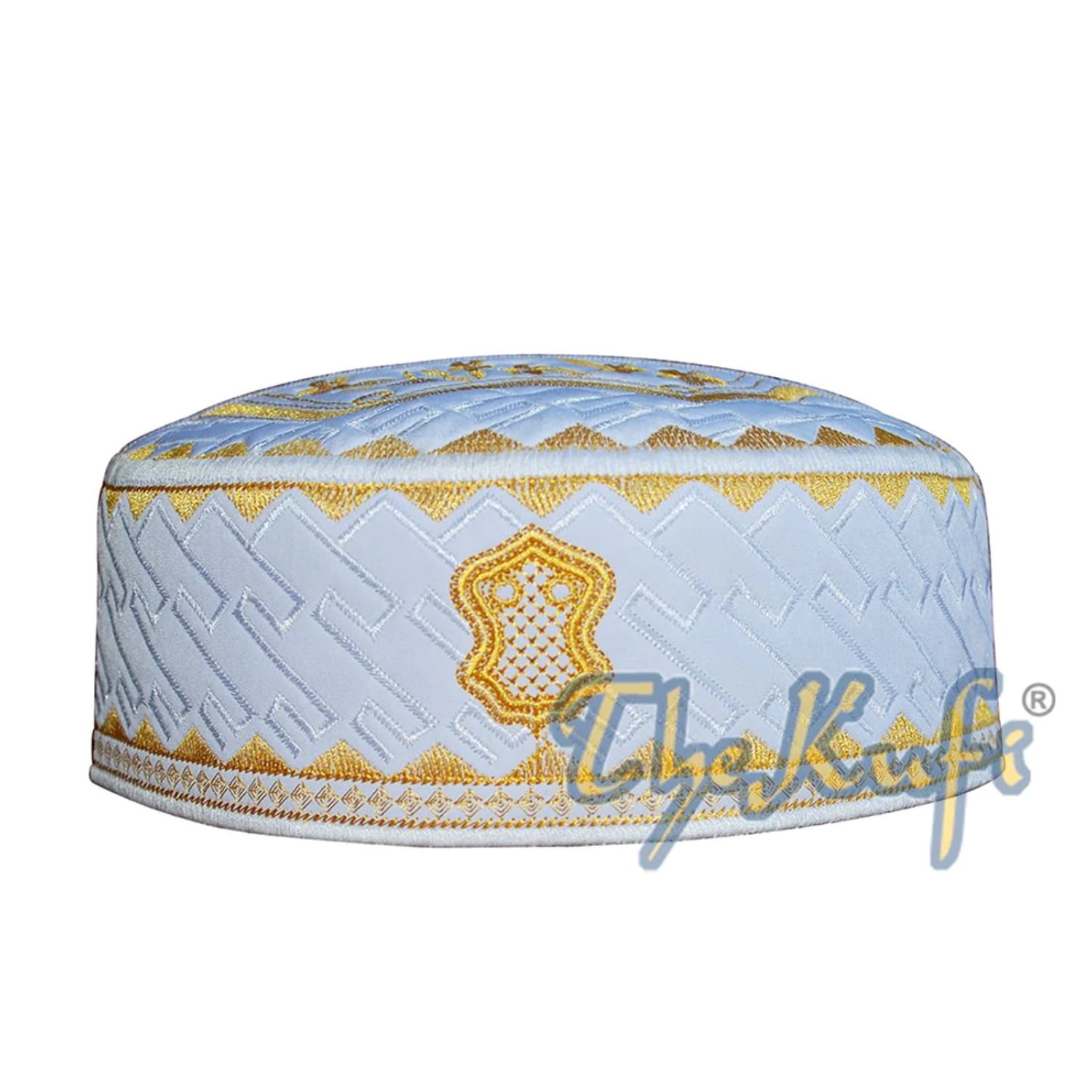 Textured White and Gold Embroidered Sandal Kufi Hat - Walmart.com