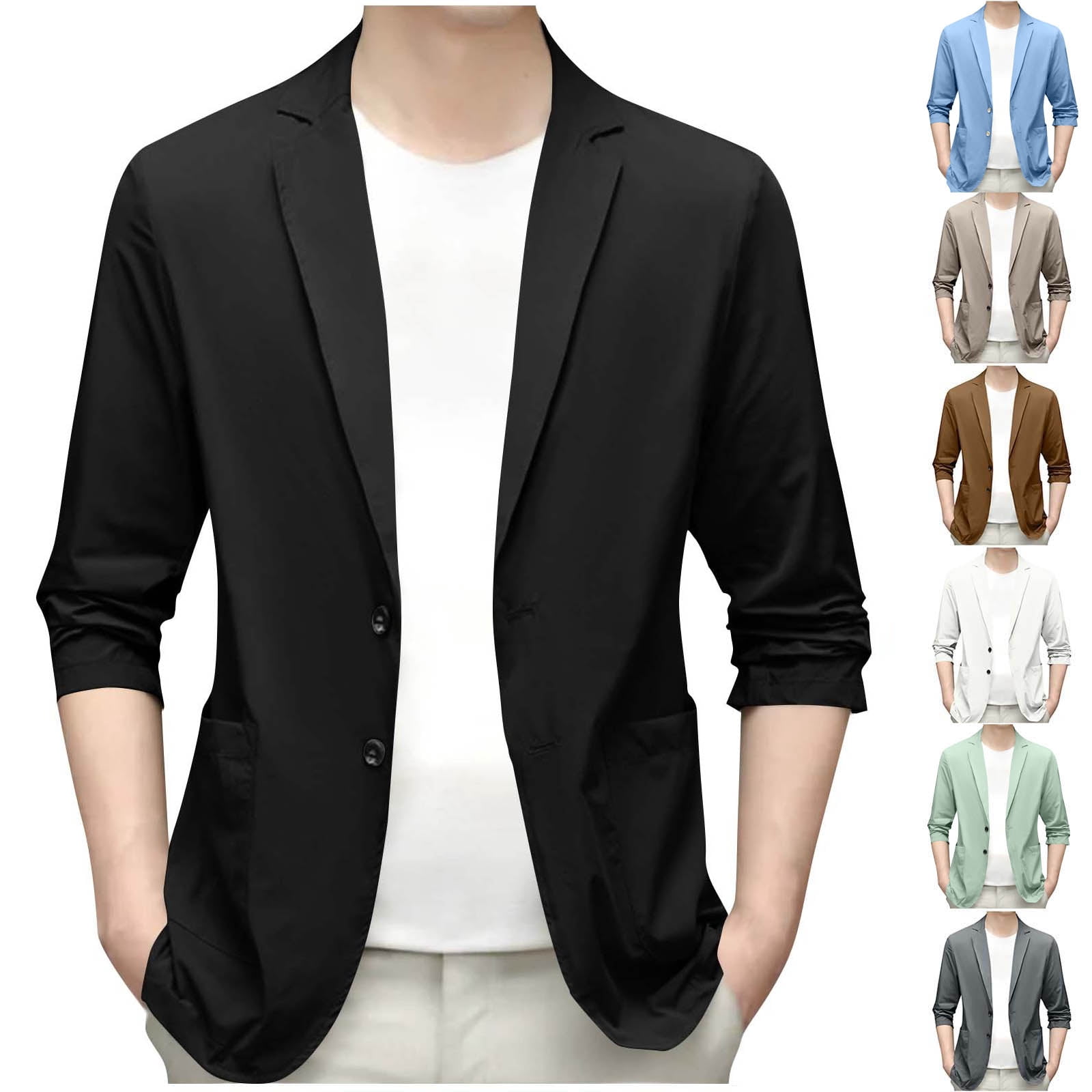Teyfeniy Black Men's Elegant Blazer Jacket Solid Color Long Sleeve ...