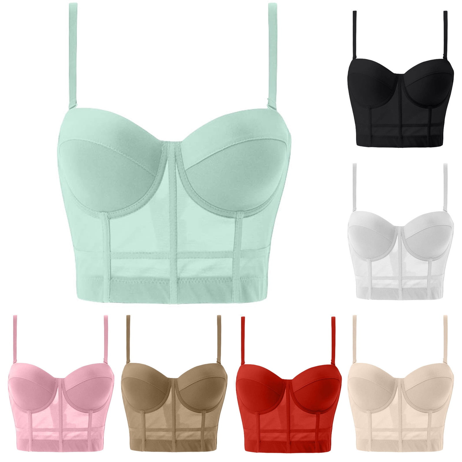 Teyfeniy Women's Mesh Bustier Crop Top Push Up Corset Tops Bra Slim ...