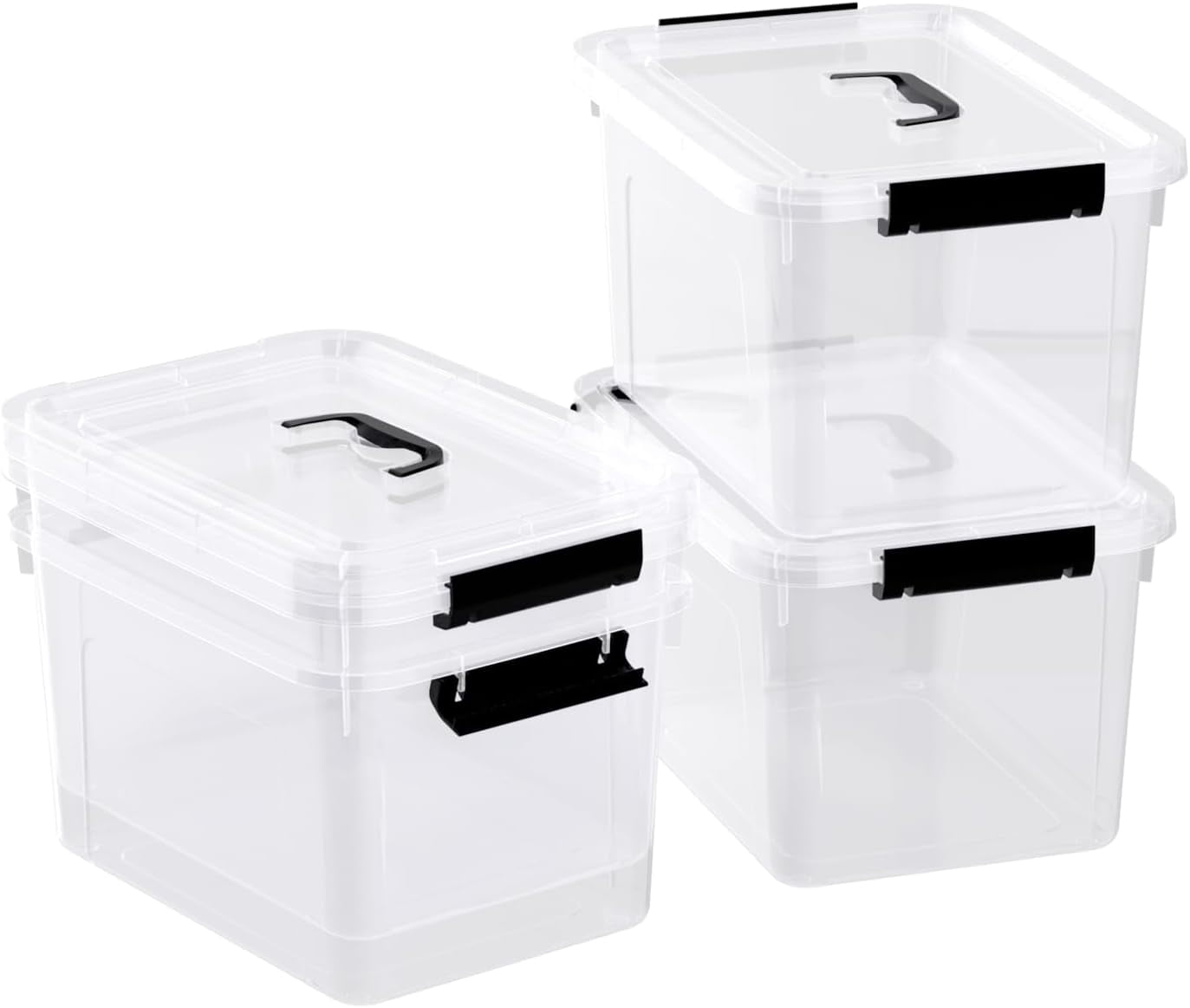 Teyyvn 10 L Plastic Storage Box with Handle, 4-Pack Clear Storage Latch ...