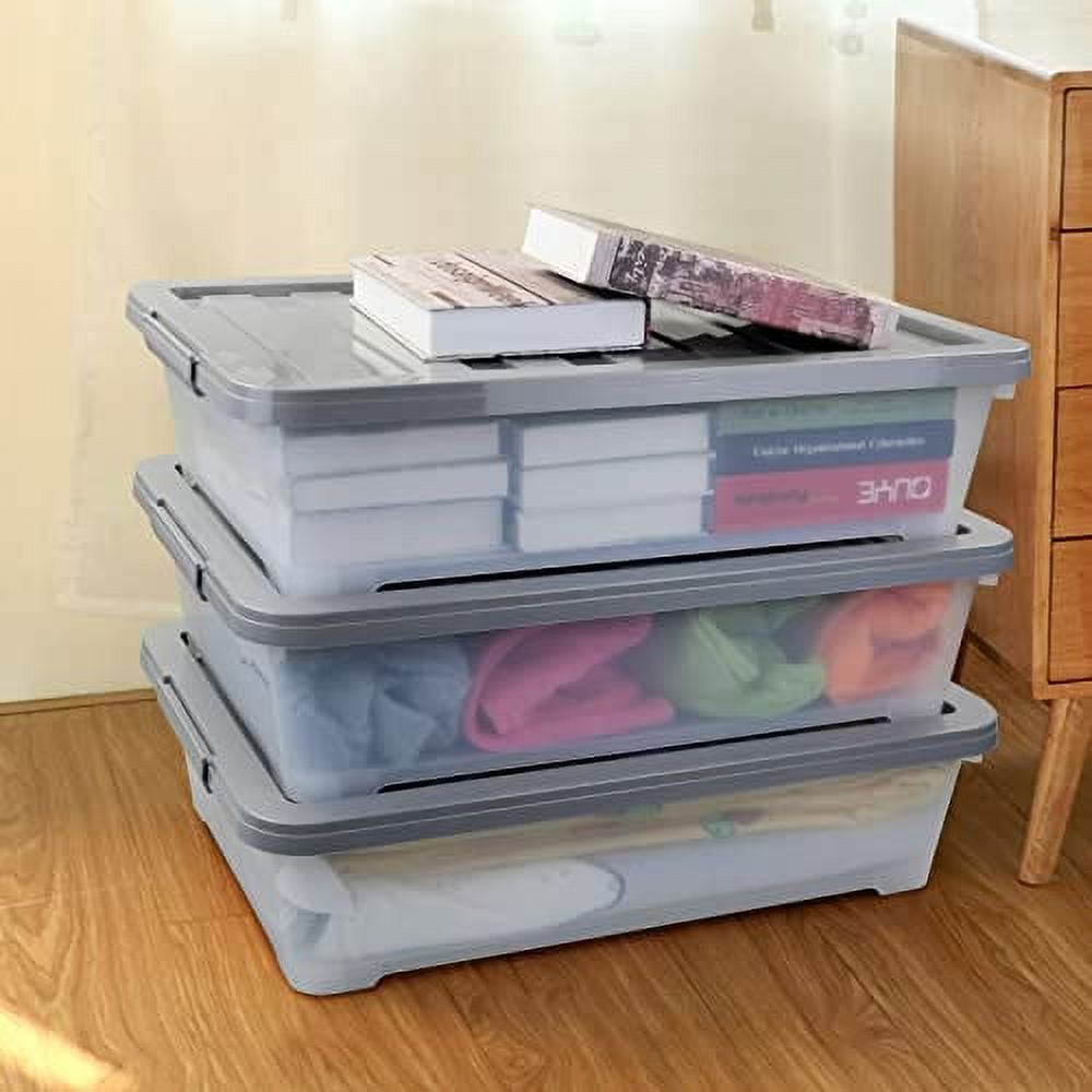 Teyyvn 3-Pack Clear Plastic Under Bed Storage Boxes, 40 Quart Under Bed ...