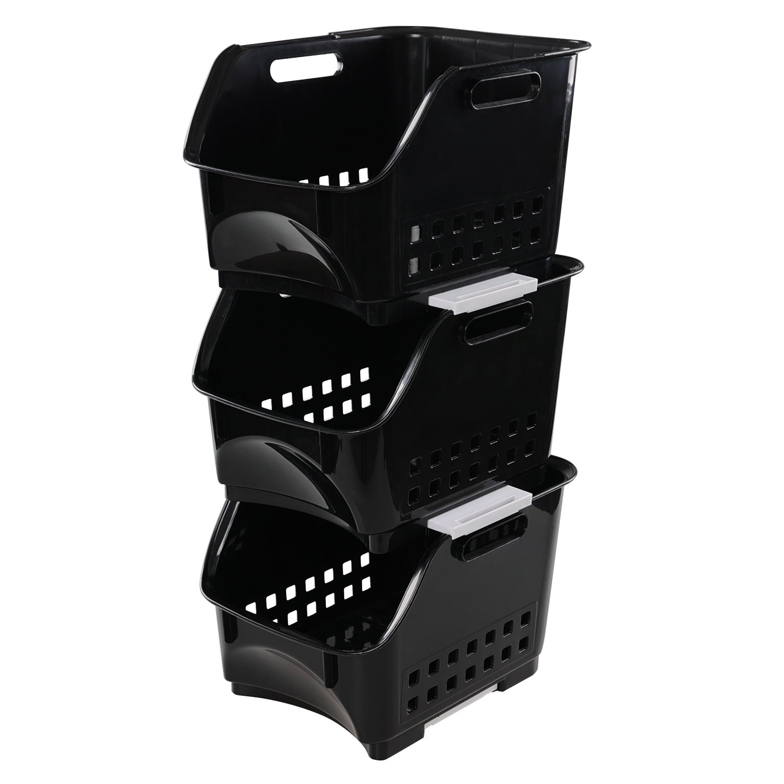 Teyyvn 3-Pack Plastic Stacking Organizer Baskets, Stackable Storage Bin ...