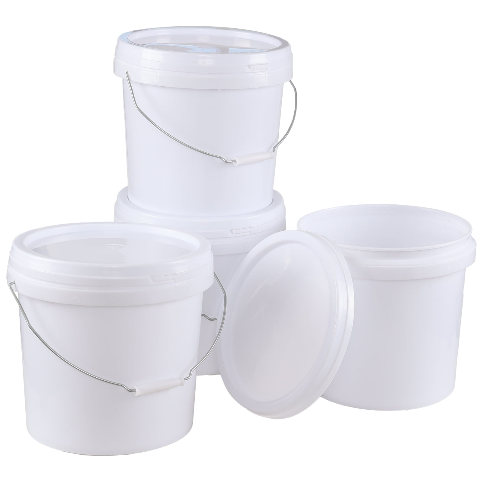 Teyyvn 4 Gallon White Bucket Pail Container with Lid for Food, 4 Pack ...