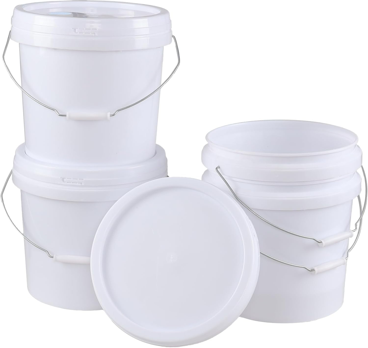 Teyyvn 4 Gallon White Bucket Pail Container with Lid for Food, 4 Pack ...