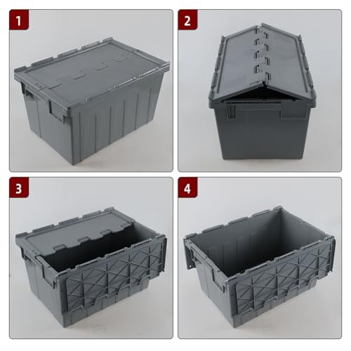 Teyyvn 4-Pack 15 Gallom Industrial Plastic Storage Tote with Hinged ...