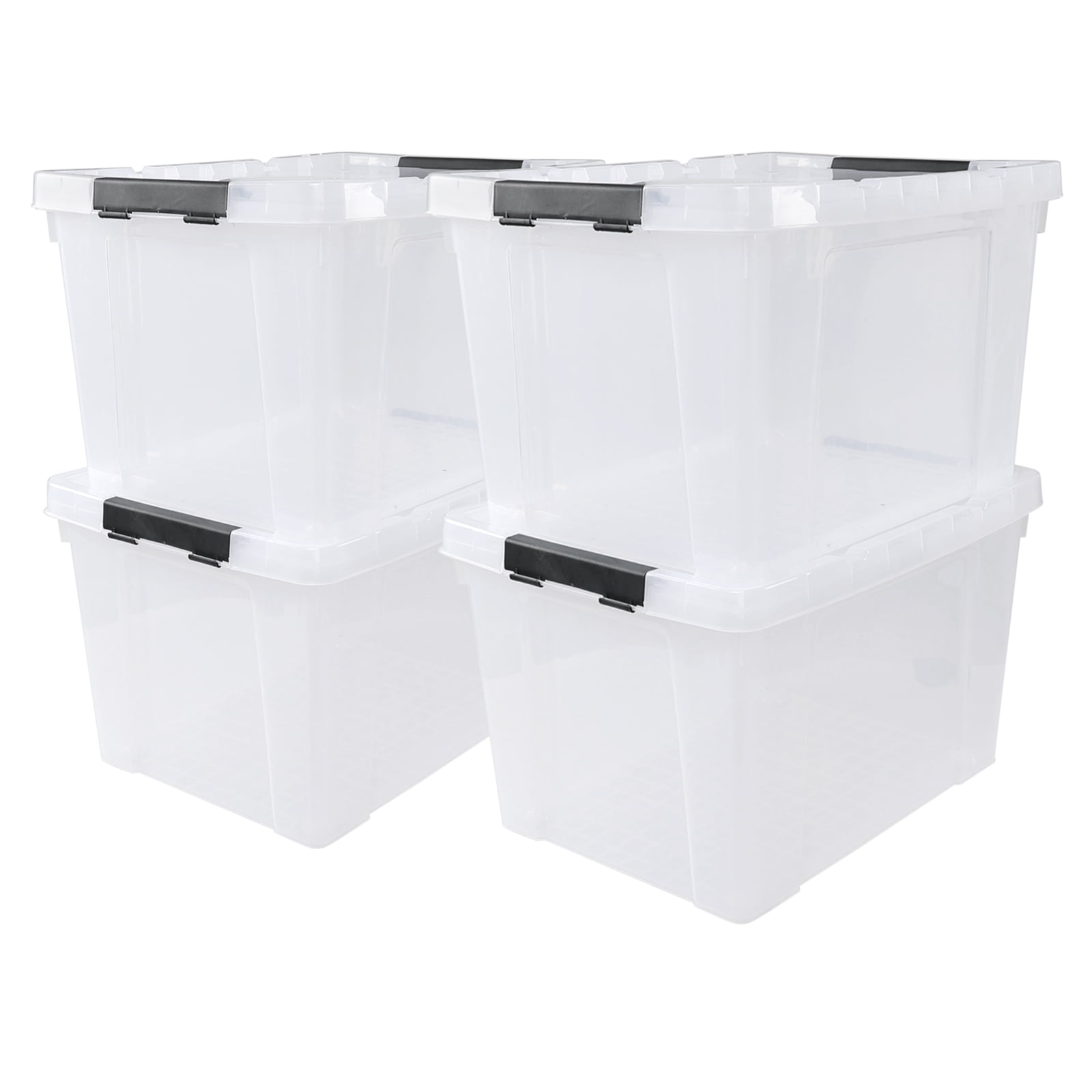 Teyyvn 4-Pack 50 L Large Plastic Storage Latch Bin with Lid, Clear ...