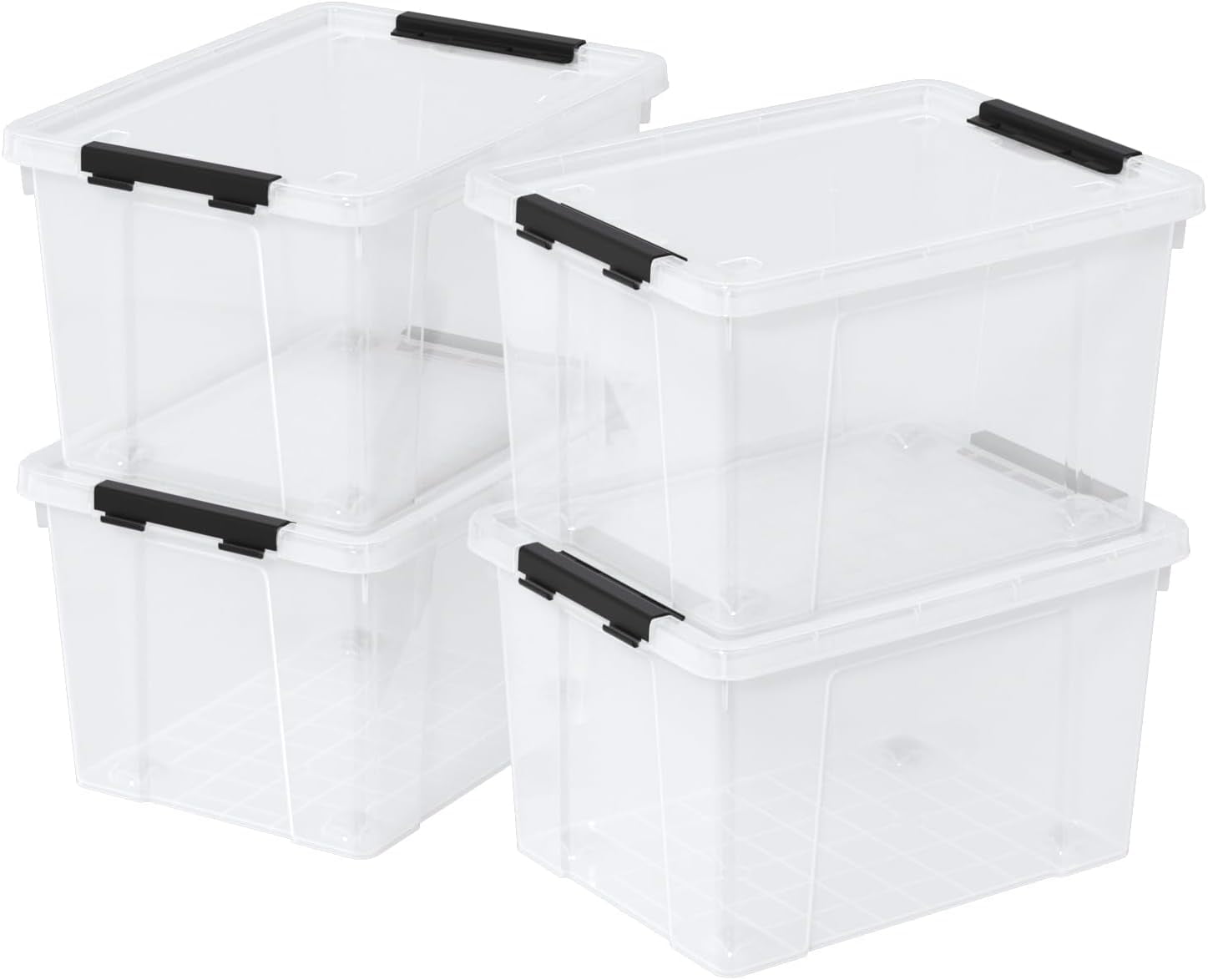 Teyyvn 4-Pack 50 L Large Plastic Storage Latch Bin with Lid, Clear ...