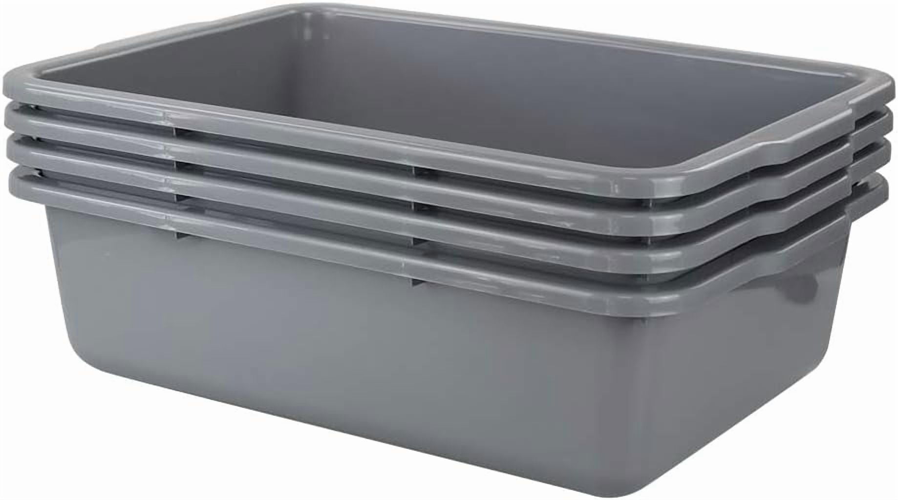 Teyyvn 4 Packs Plastic Bus Tubs, Gray Large Utility Bus Box/ Tote Box ...