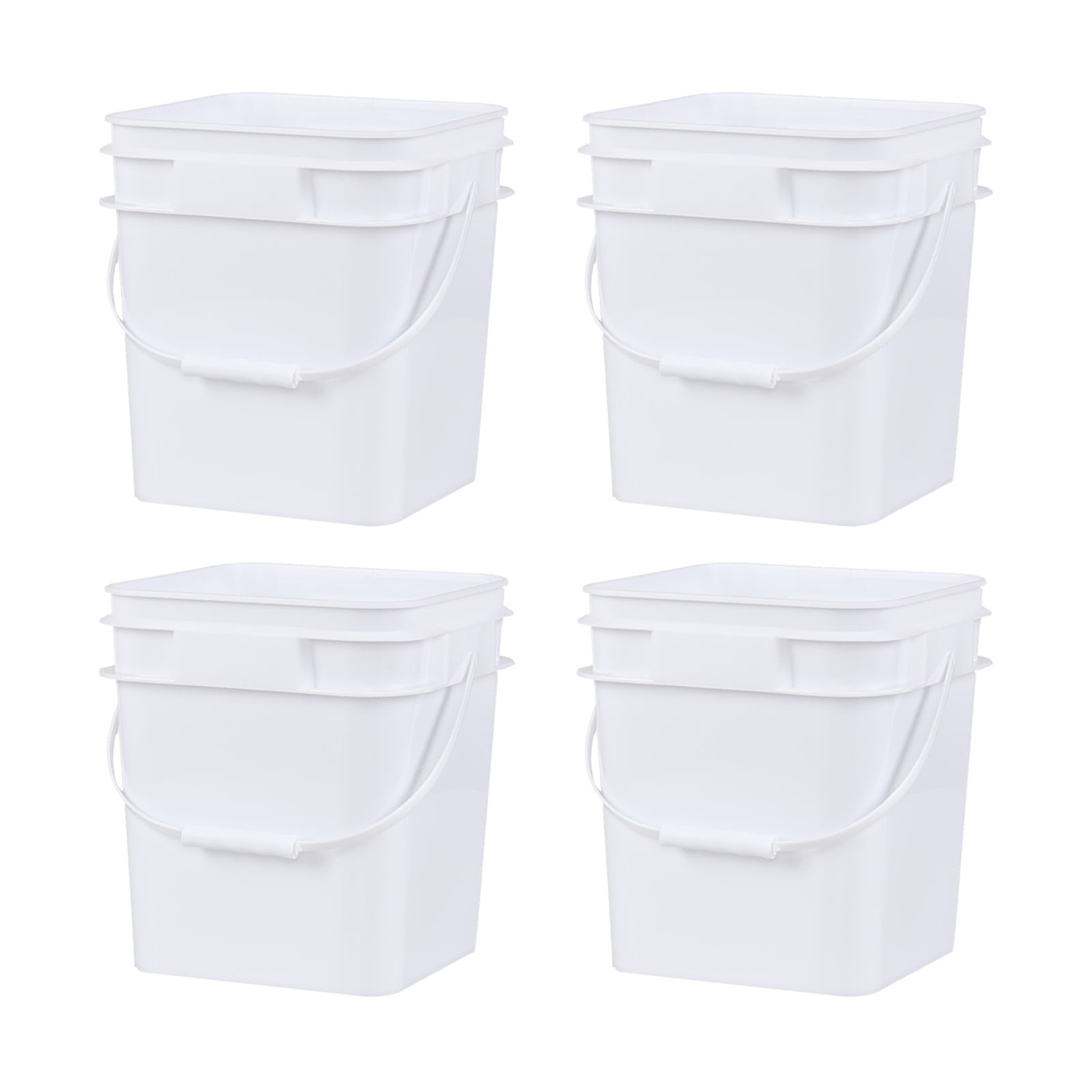 Teyyvn 4 Pcs 3 Gallon Square Bucket with Lid and Plastic Handles, White ...
