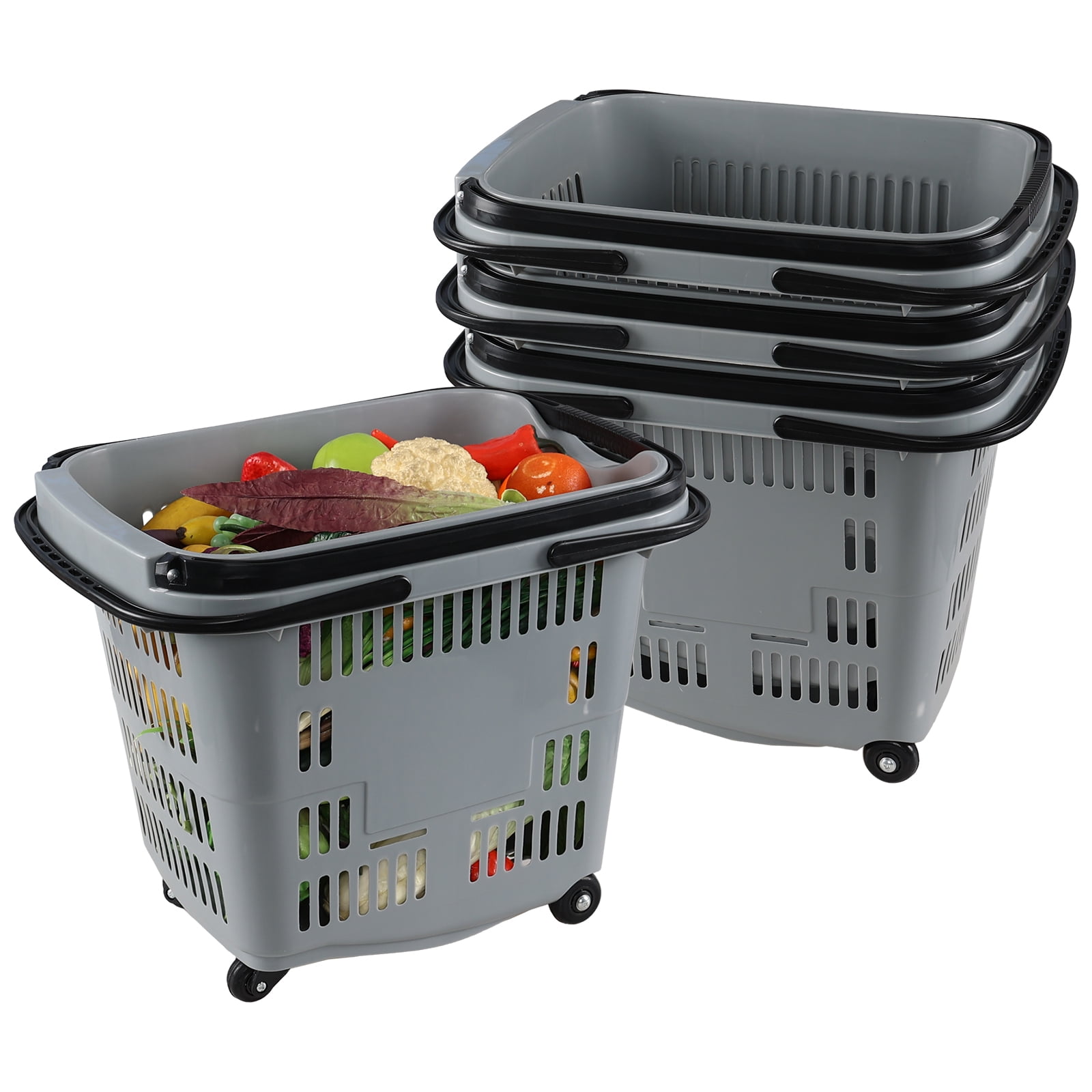 Teyyvn 4PCS 53L Plastic Rolling Shopping Basket with Handle, Rolling ...