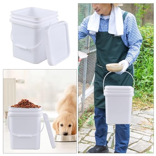 Teyyvn 5 Gallon Plastic Square Bucket with Lid and Handle, 4 Pack White ...