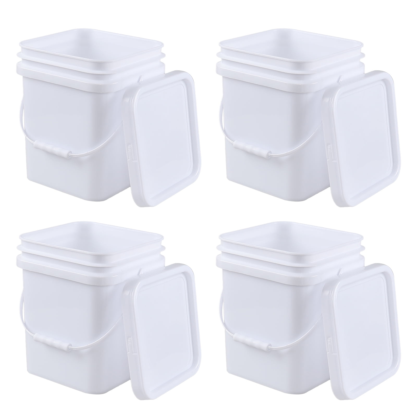 Teyyvn 5 Gallon Plastic Square Bucket with Lid and Handle, 4 Pack White ...