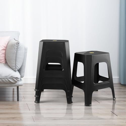 Teyyvn 6 Pack 18.9 Inch Square Stackable Plastic Stools, Black Portable ...