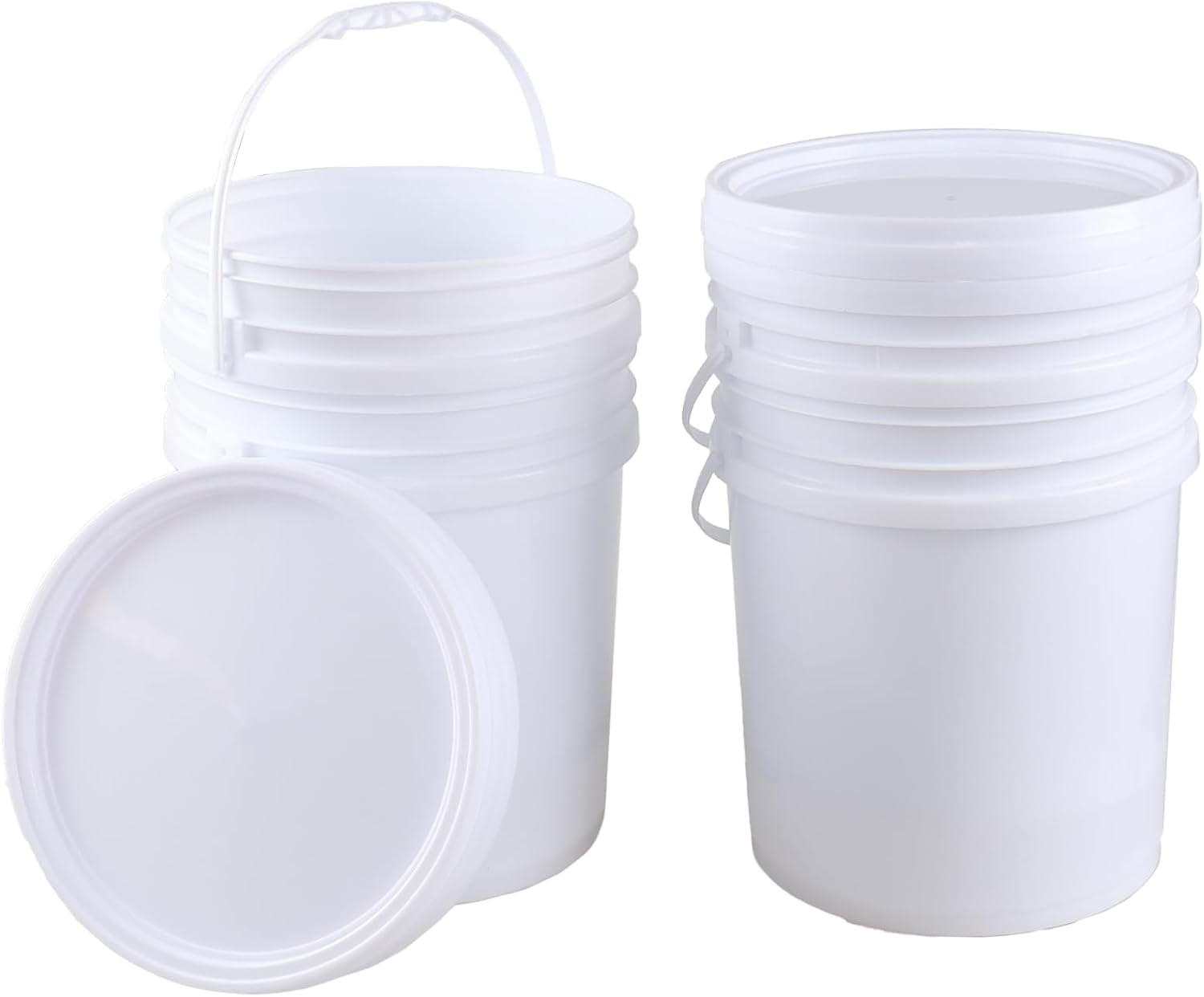 Teyyvn 7 Gallon White Plastic Food Bucket with Handles and Lid, Set of ...