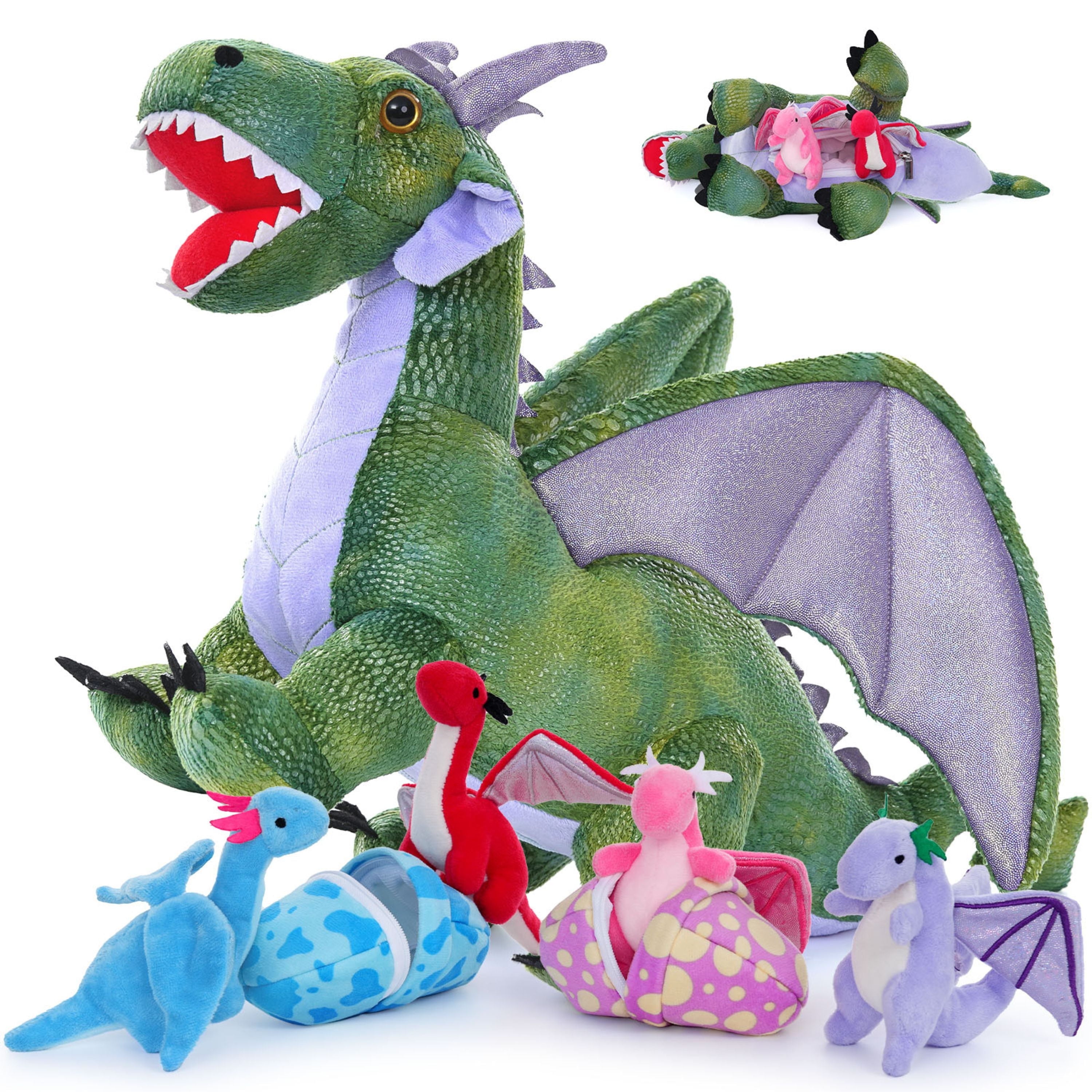 Tezituor 7Pcs Dragon Stuffed Animal 21.6'' Giant Dragon Plush with 4 ...