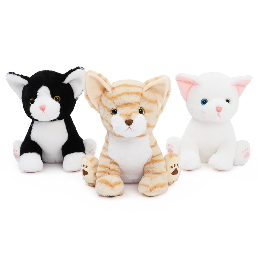 Tezituor 3 Cats Stuffed Animals,Golden Tabby Cat Toy,White Cat Plush ...