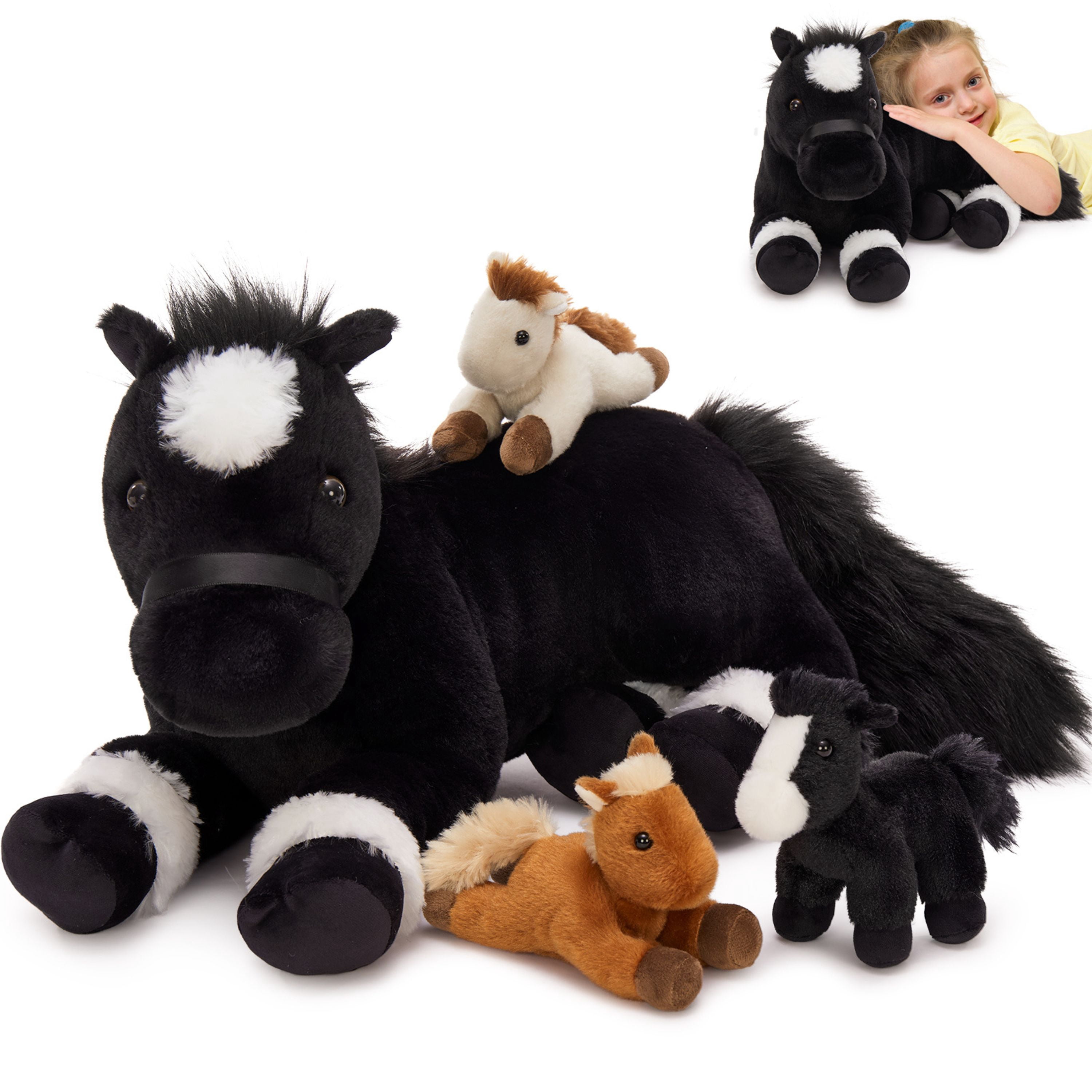 Tezituor 4Pcs Large Horse Stuffed Animal 17.7" Mommy Stuffed Horse's ...