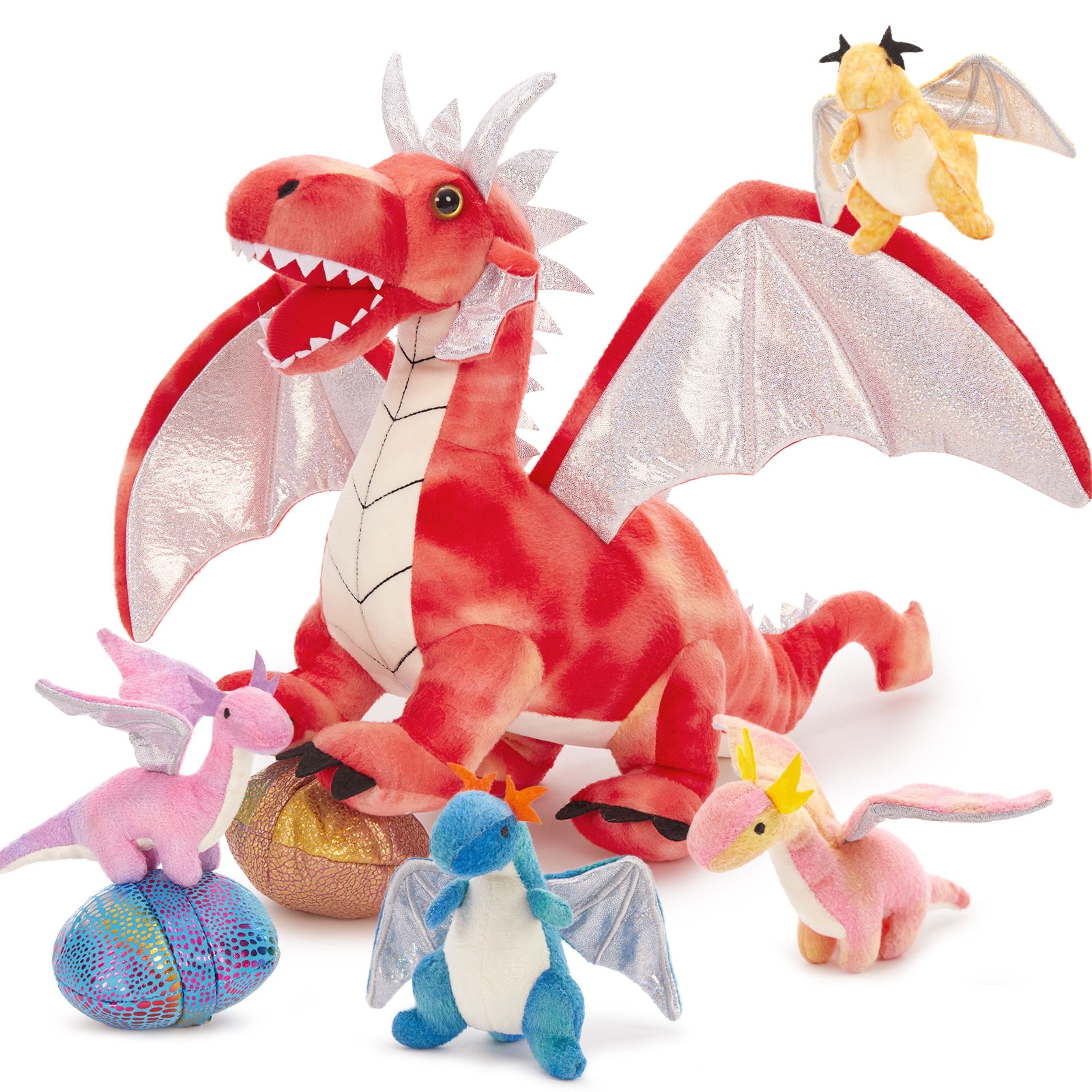 Tezituor 7Pcs Dragon Stuffed Animal 21.6'' Giant Dragon Plush with 4 ...