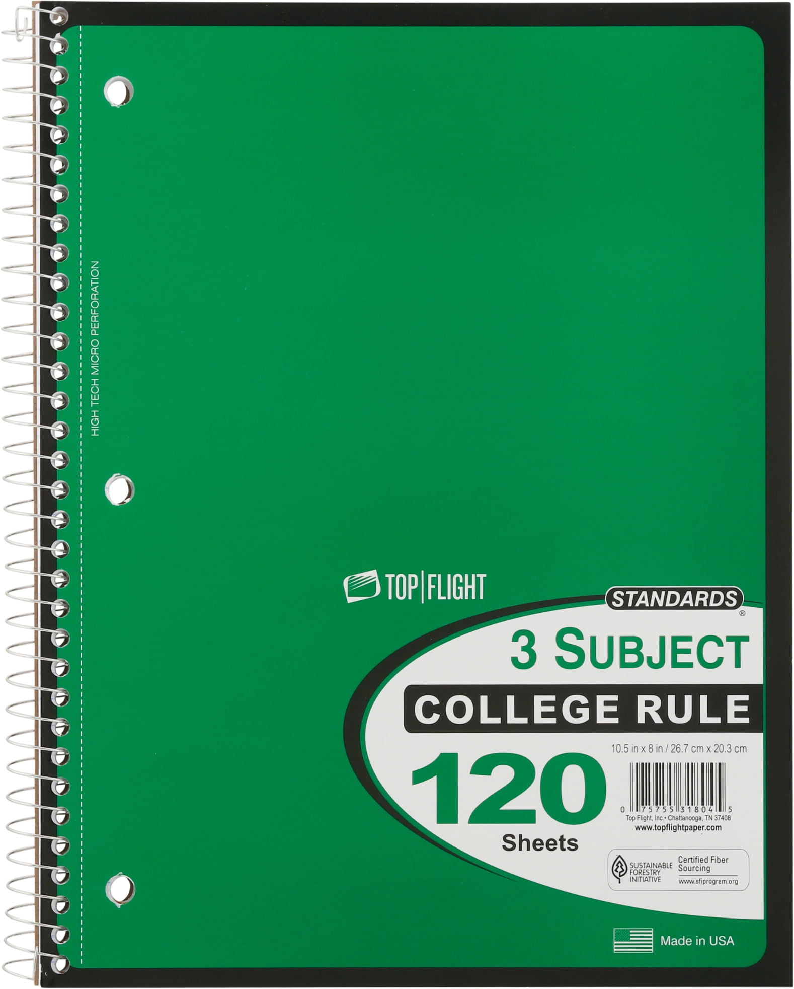 Top Flight 3-Subject College Ruled Spiral Notebook, School Supplies ...
