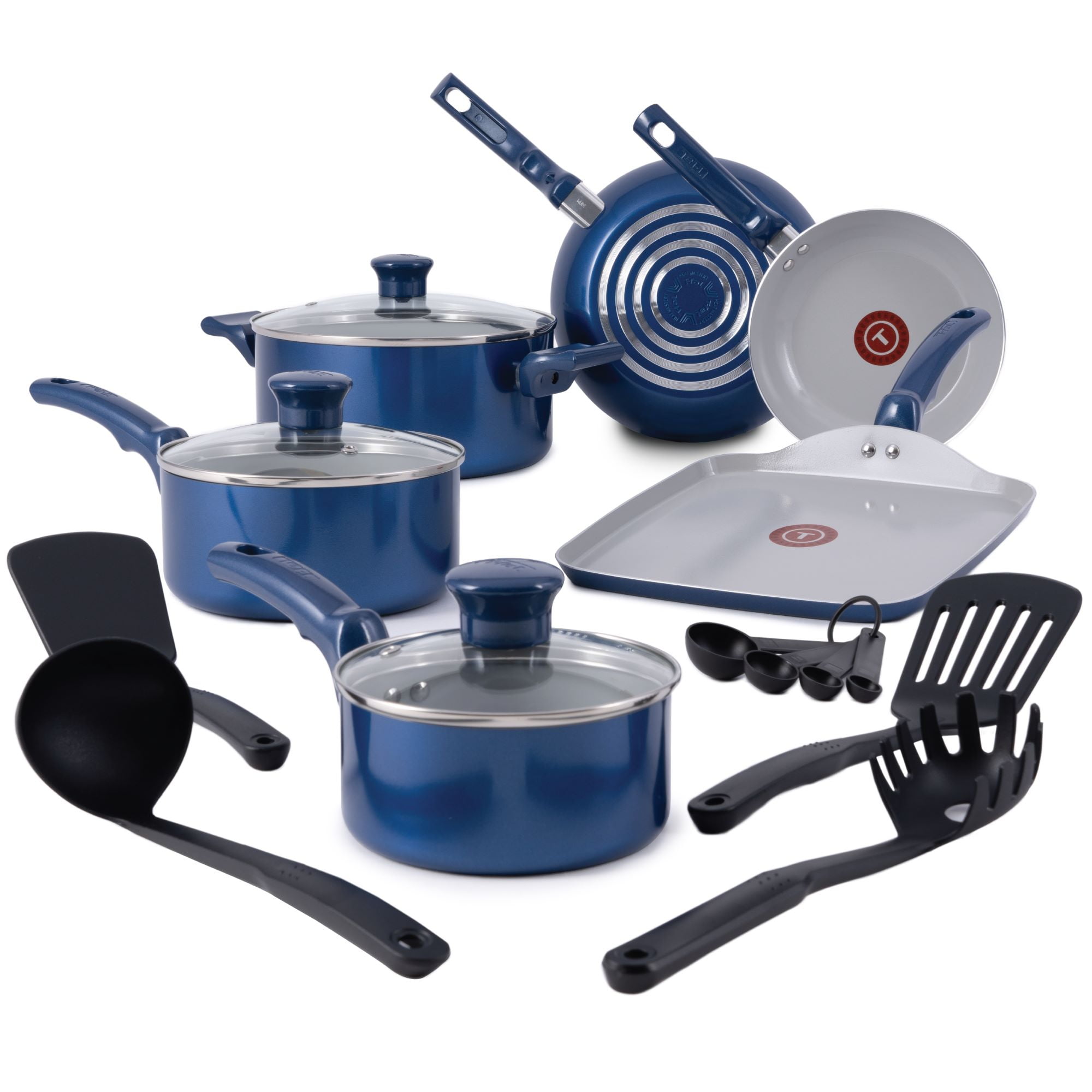 Tfal Kitchen Solutions 14 Piece Nonstick Aluminum Cookware Set, Blue ...