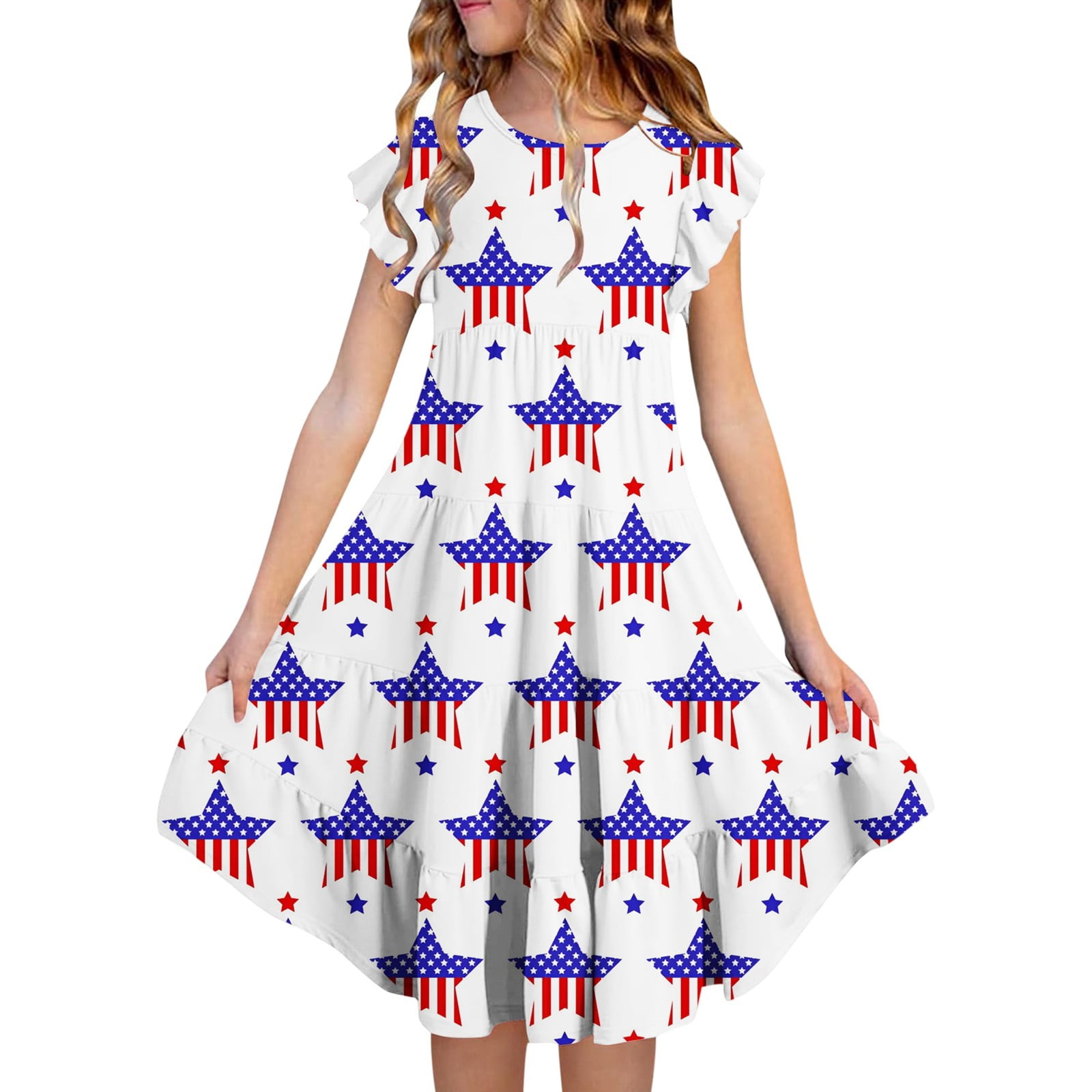 Tfken American Flag Dress For Girls 4Th Of July Star Print Independence ...