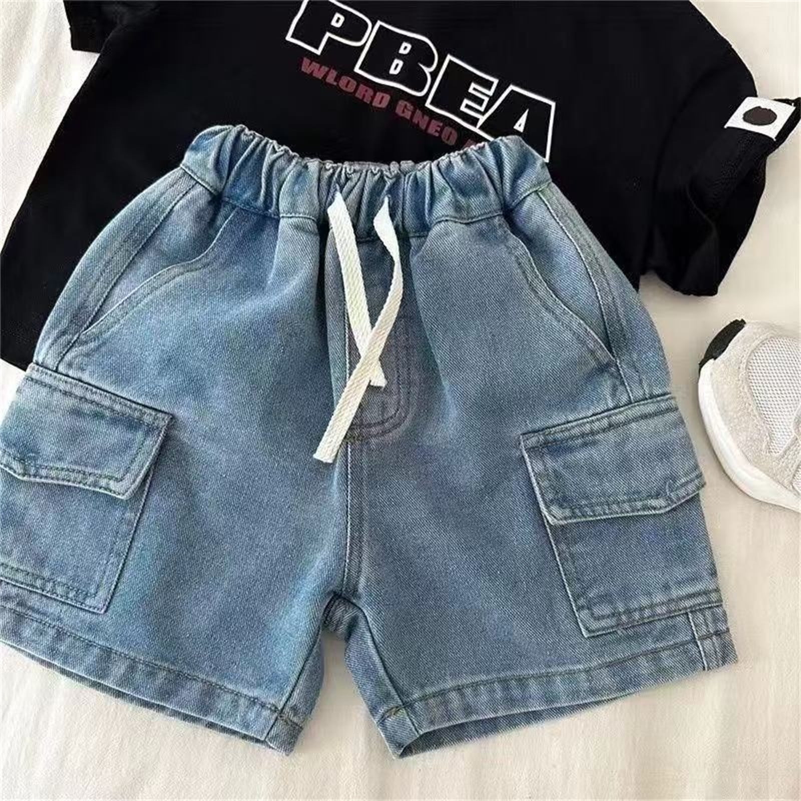 Tfken Denim Shorts For Girls Teen Cargo Pocket Drawstring Waist Summer ...